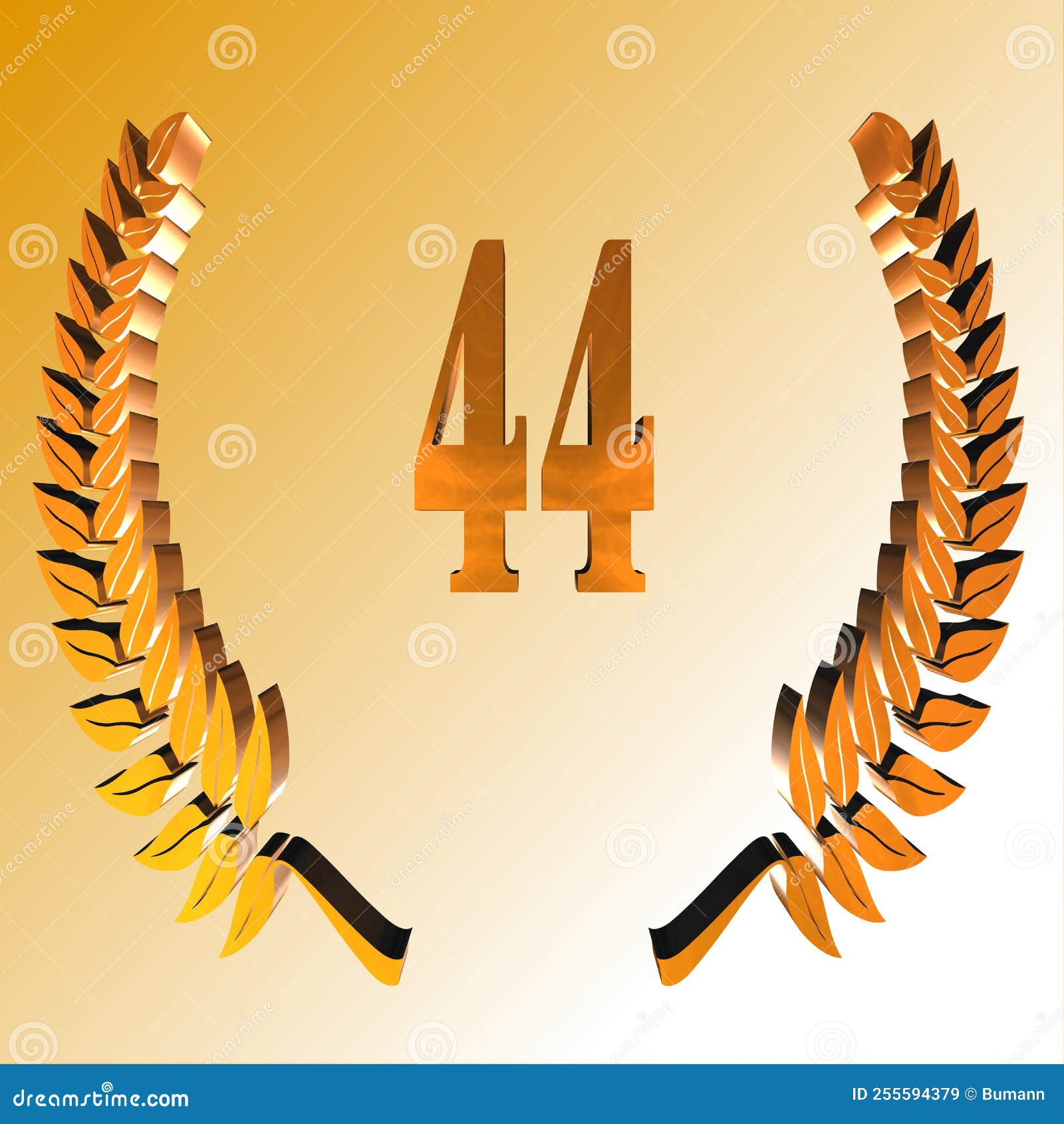 Number 44 with Laurel Wreath or Honor Wreath As a 3D-illustration, 3D ...