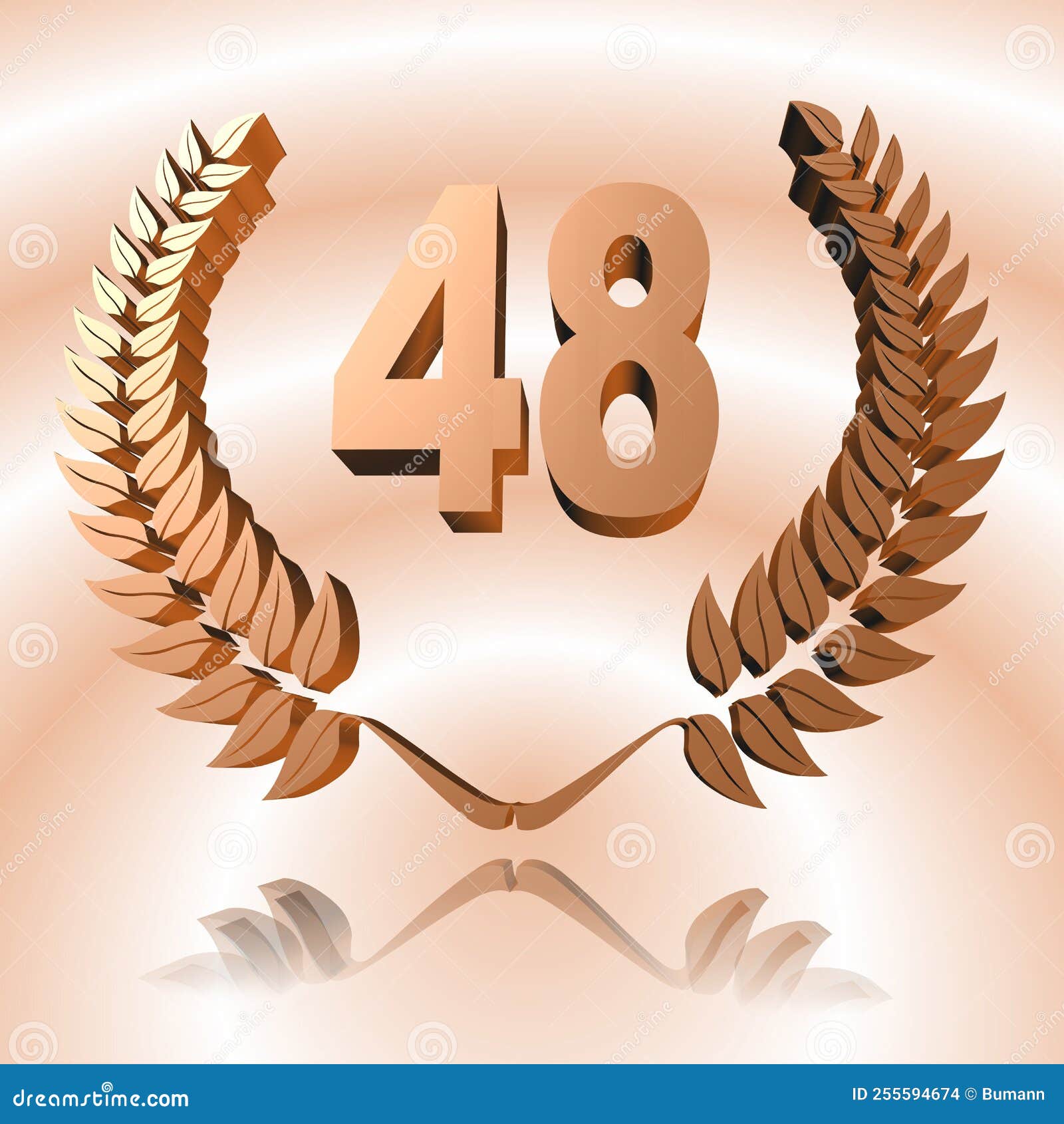 Number 48 with Laurel Wreath or Honor Wreath As a 3D-illustration, 3D ...