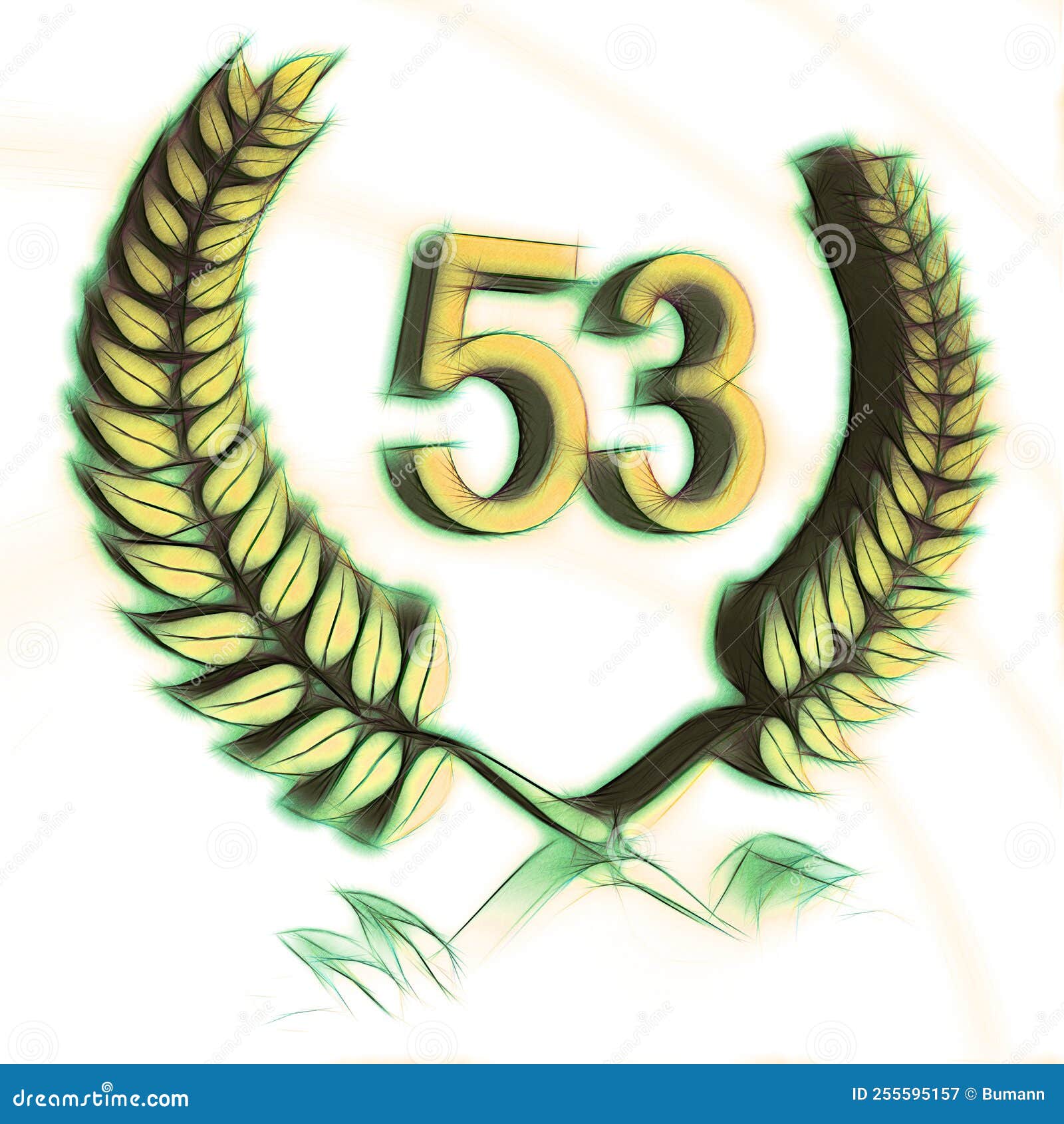 Number 53 with Laurel Wreath or Honor Wreath As a 3D-illustration, 3D ...