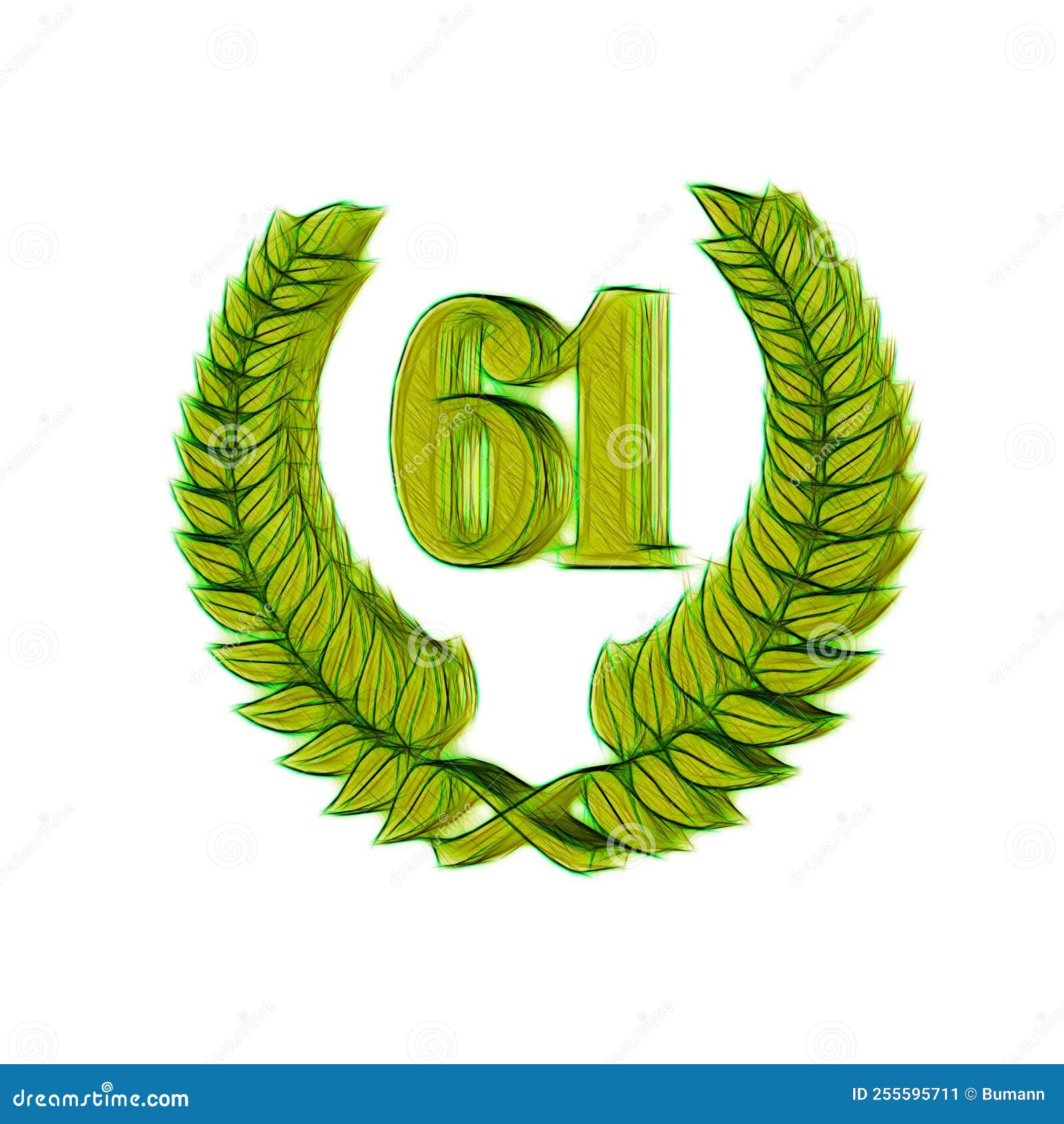 Number 61 with Laurel Wreath or Honor Wreath As a 3D-illustration, 3D ...