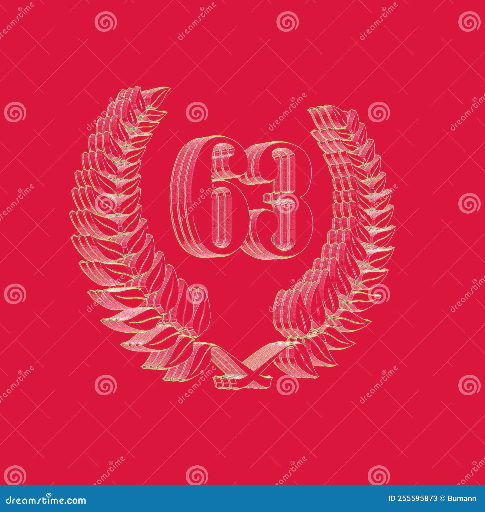 Number 63 with Laurel Wreath or Honor Wreath As a 3D-illustration, 3D ...