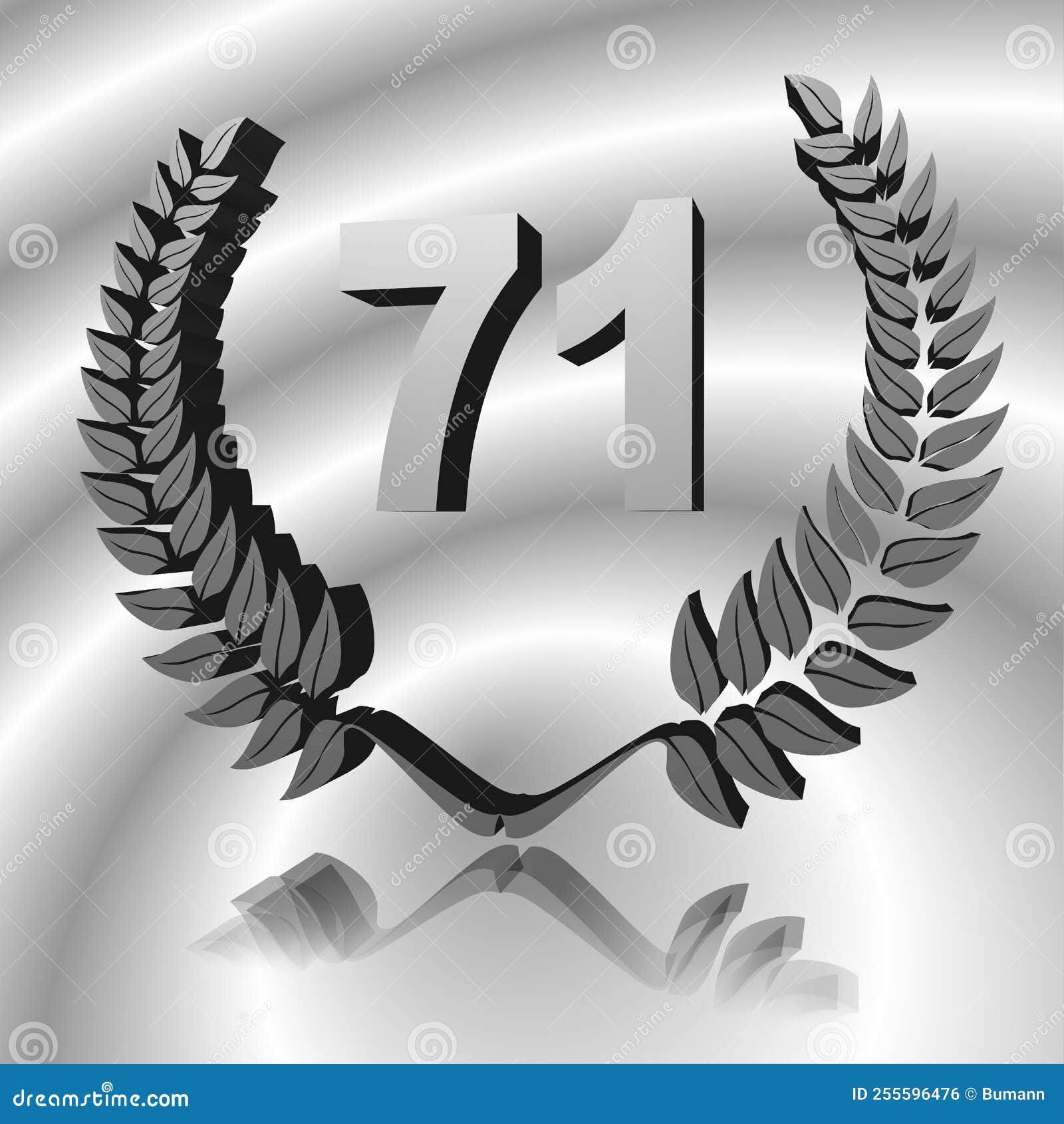 Number 71 with Laurel Wreath or Honor Wreath As a 3D-illustration, 3D ...