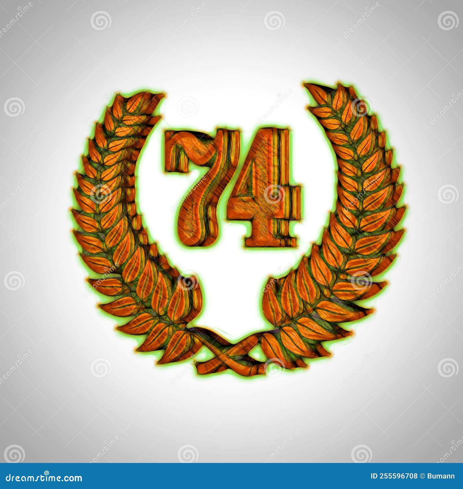 Number 74 with Laurel Wreath or Honor Wreath As a 3D-illustration, 3D ...