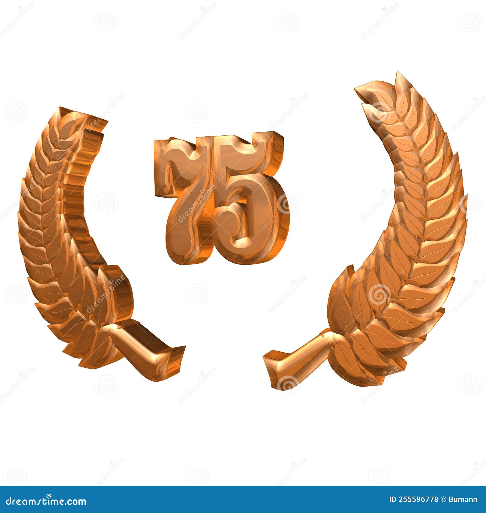 Number 75 with Laurel Wreath or Honor Wreath As a 3D-illustration, 3D ...