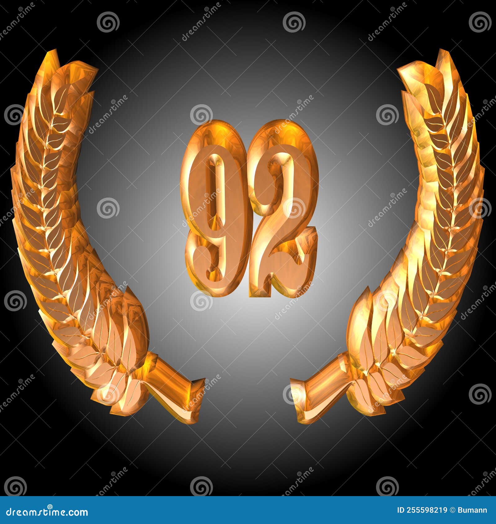 Number 92 with Laurel Wreath or Honor Wreath As a 3D-illustration, 3D ...