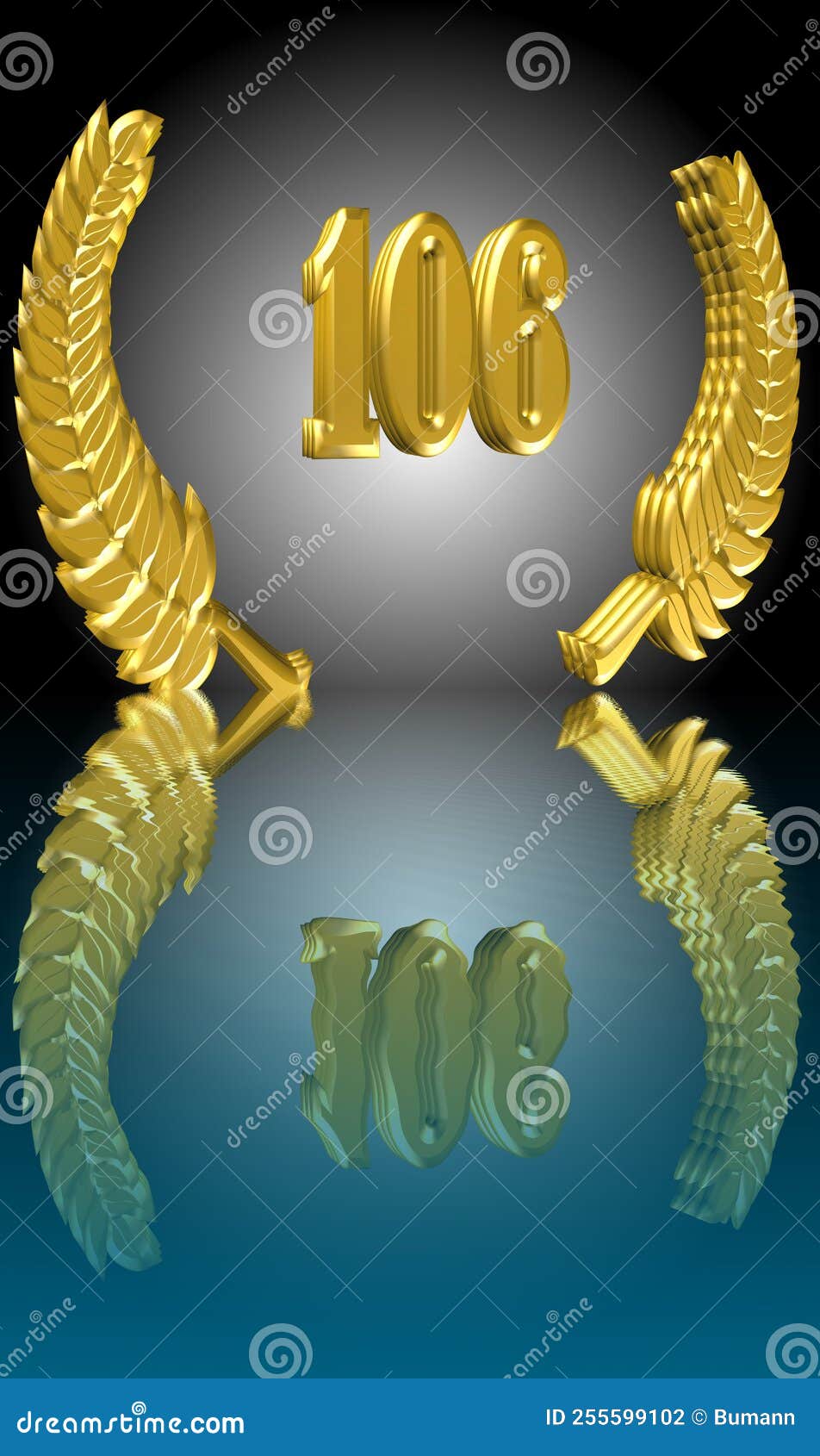 Number 106 with Laurel Wreath or Honor Wreath As a 3D-illustration, 3D ...