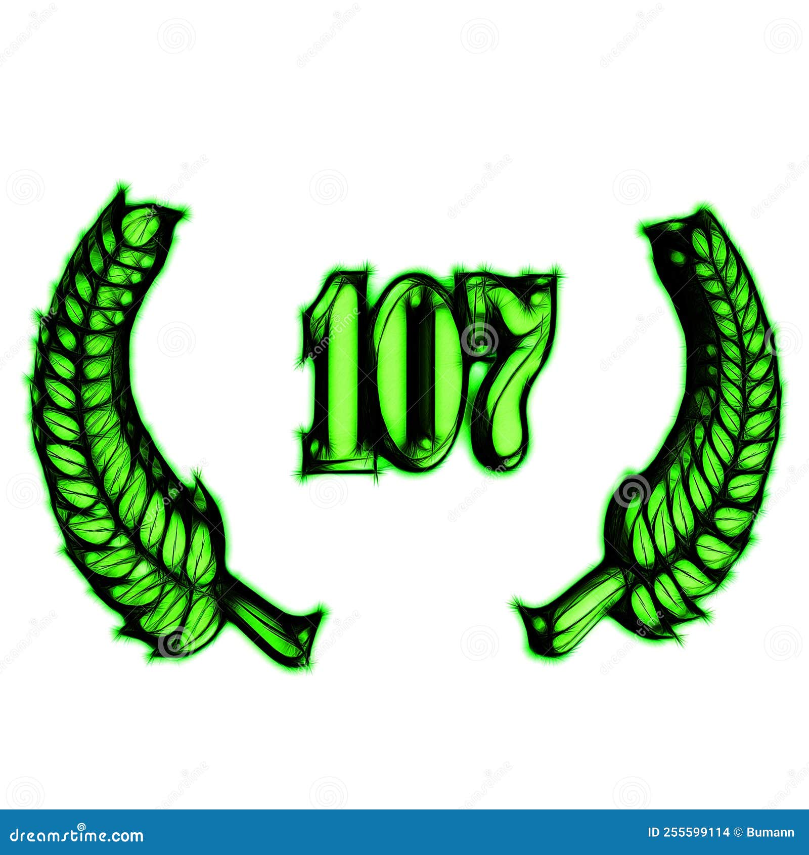 Number 107 With Laurel Wreath Or Honor Wreath As A 3D-illustration, 3D ...