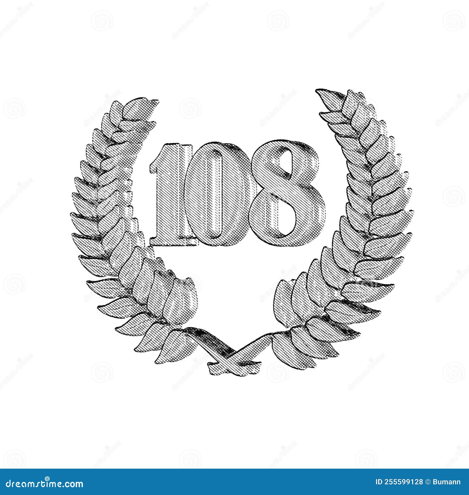Number 108 with Laurel Wreath or Honor Wreath As a 3D-illustration, 3D ...