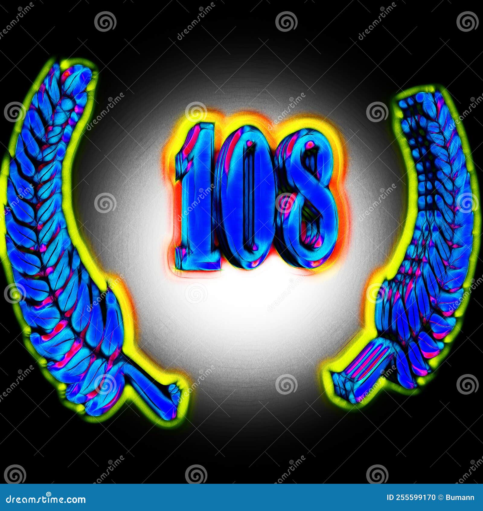 Number 108 with Laurel Wreath or Honor Wreath As a 3D-illustration, 3D ...