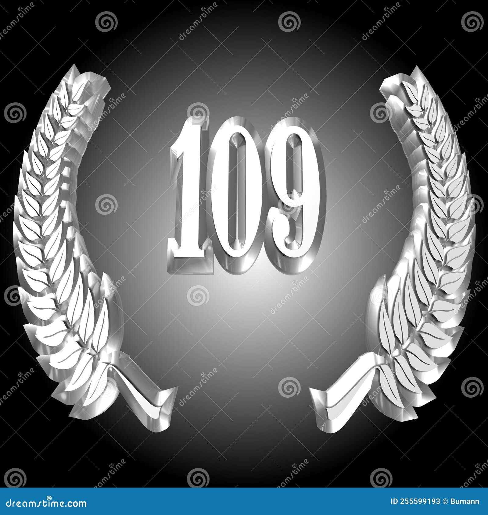 Number 109 with Laurel Wreath or Honor Wreath As a 3D-illustration, 3D ...