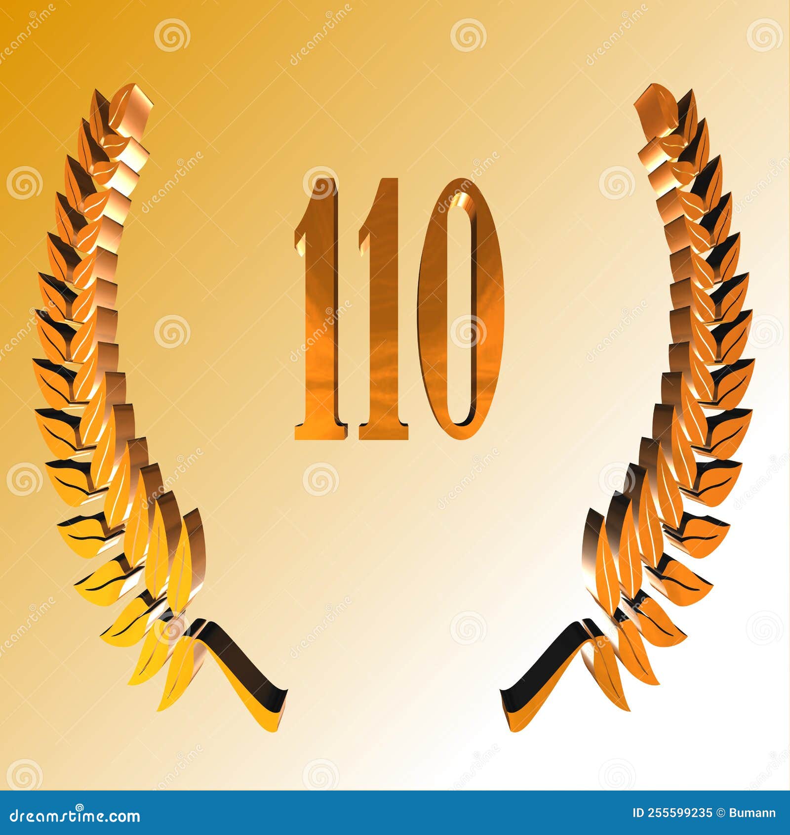 Number 110 with Laurel Wreath or Honor Wreath As a 3D-illustration, 3D ...