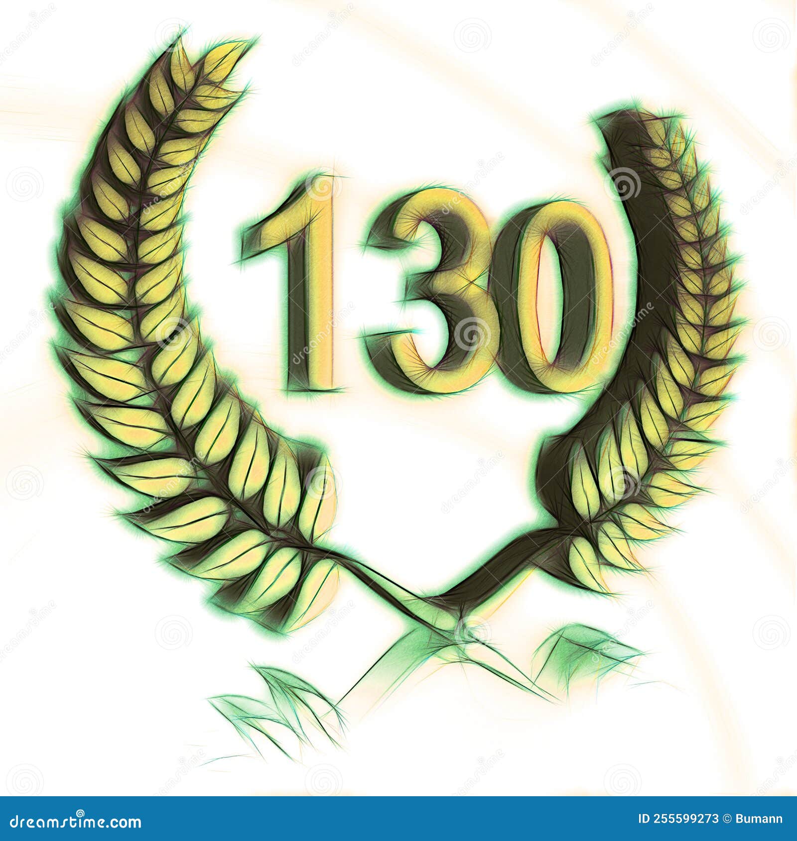 Number 130 with Laurel Wreath or Honor Wreath As a 3D-illustration, 3D ...