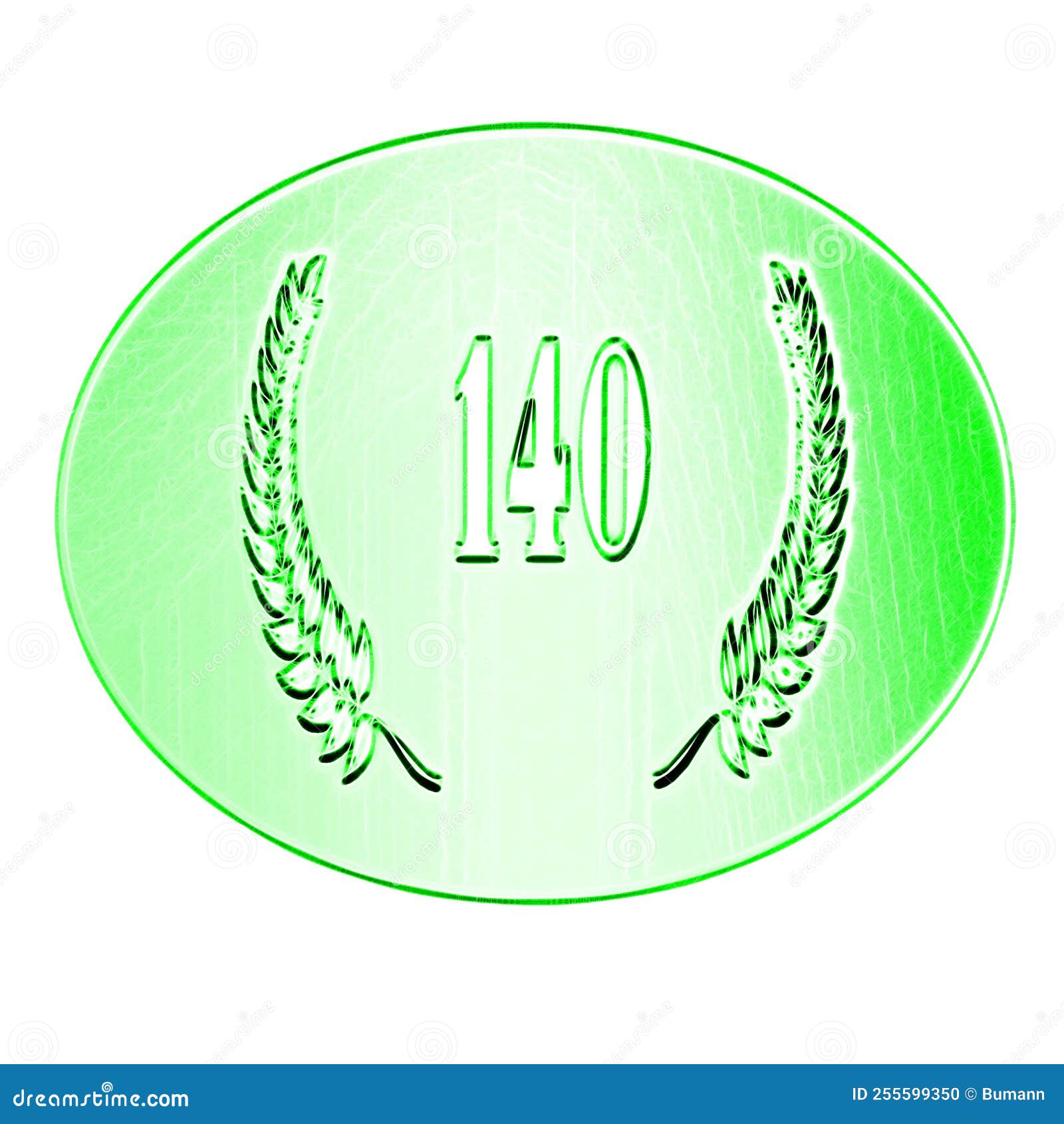 Number 140 with Laurel Wreath or Honor Wreath As a 3D-illustration, 3D ...