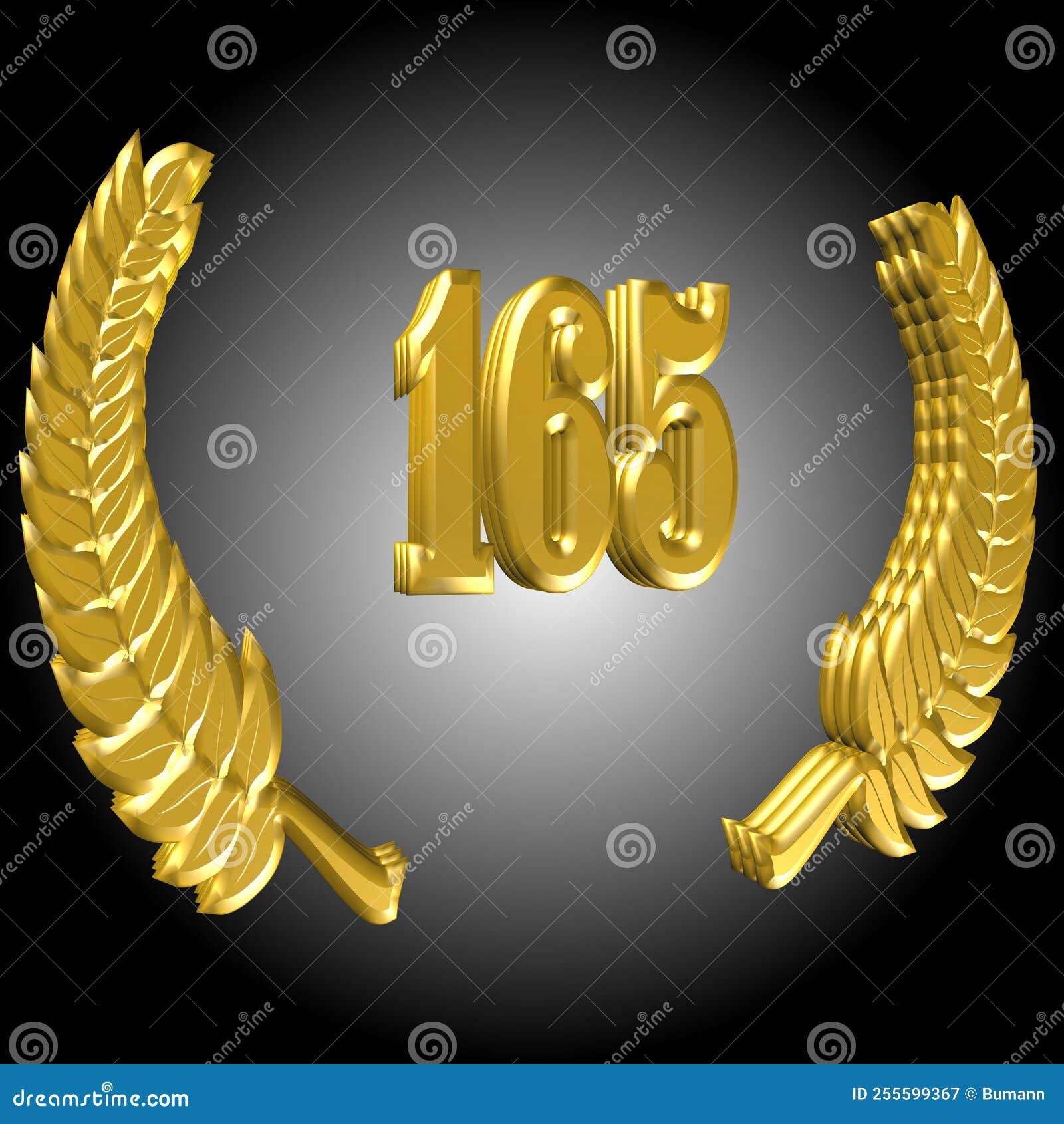 Number 165 with Laurel Wreath or Honor Wreath As a 3D-illustration, 3D ...