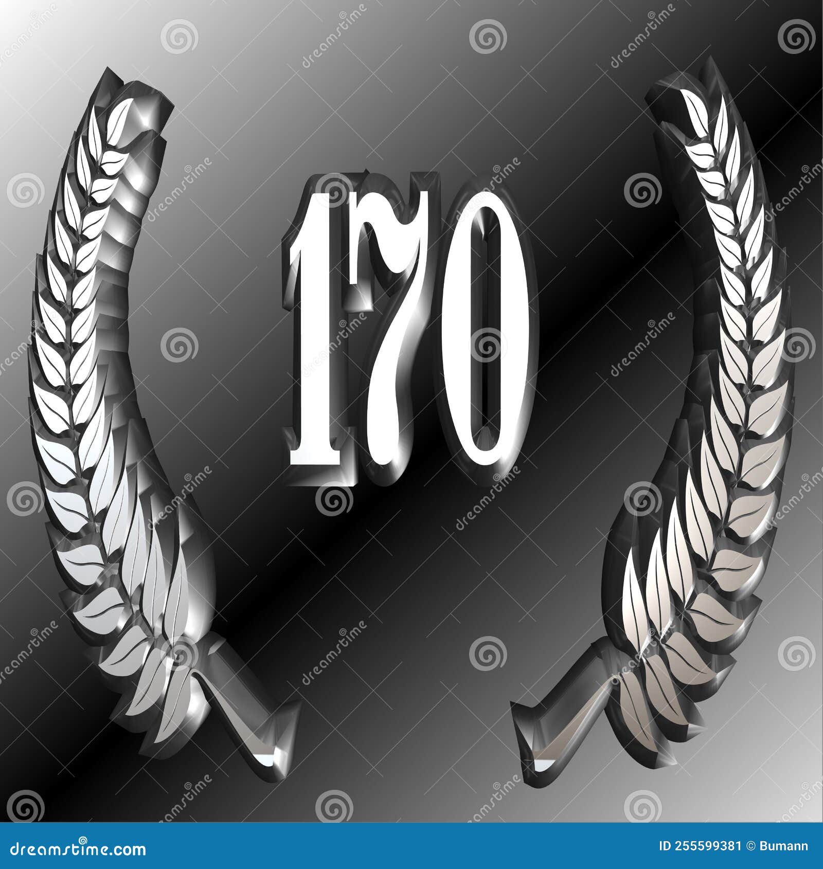 Number 170 with Laurel Wreath or Honor Wreath As a 3D-illustration, 3D ...