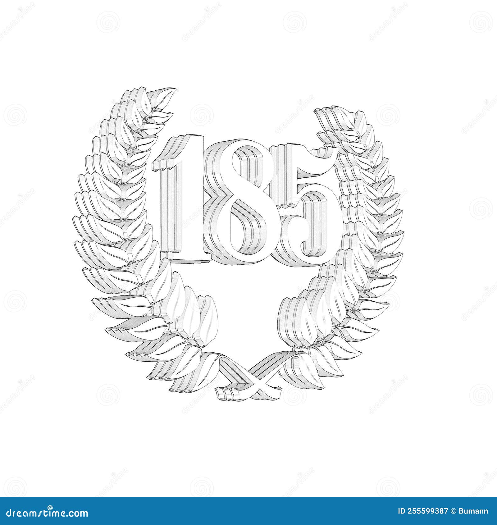Number 185 with Laurel Wreath or Honor Wreath As a 3D-illustration, 3D ...