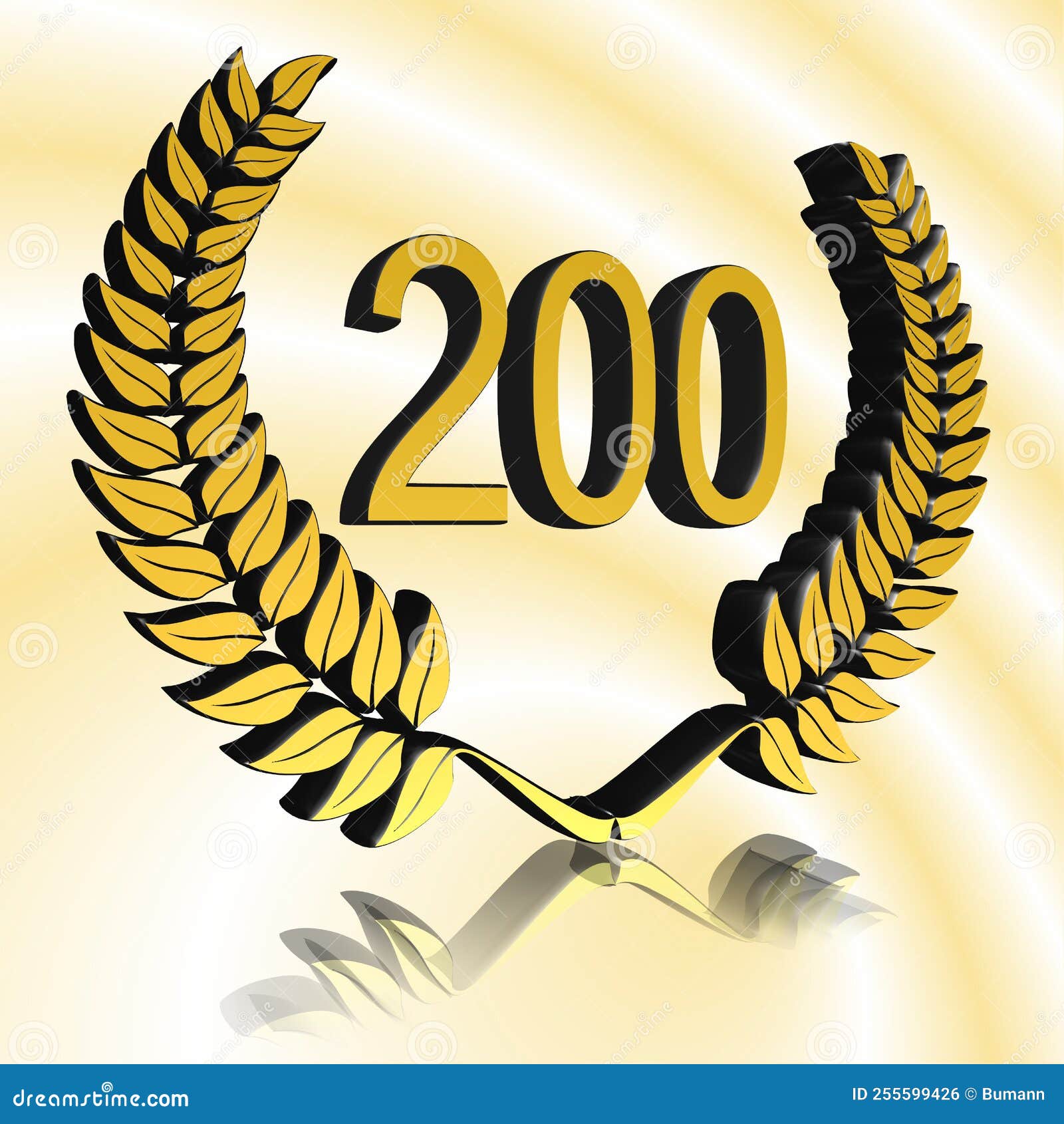 Number 200 with Laurel Wreath or Honor Wreath As a 3D-illustration, 3D ...