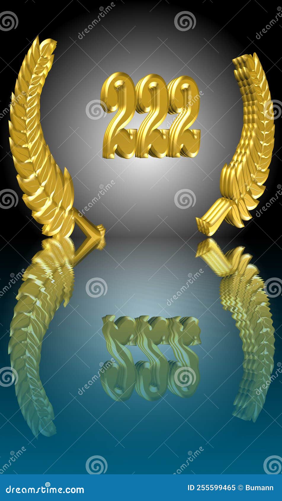 Number 222 with Laurel Wreath or Honor Wreath As a 3D-illustration, 3D ...