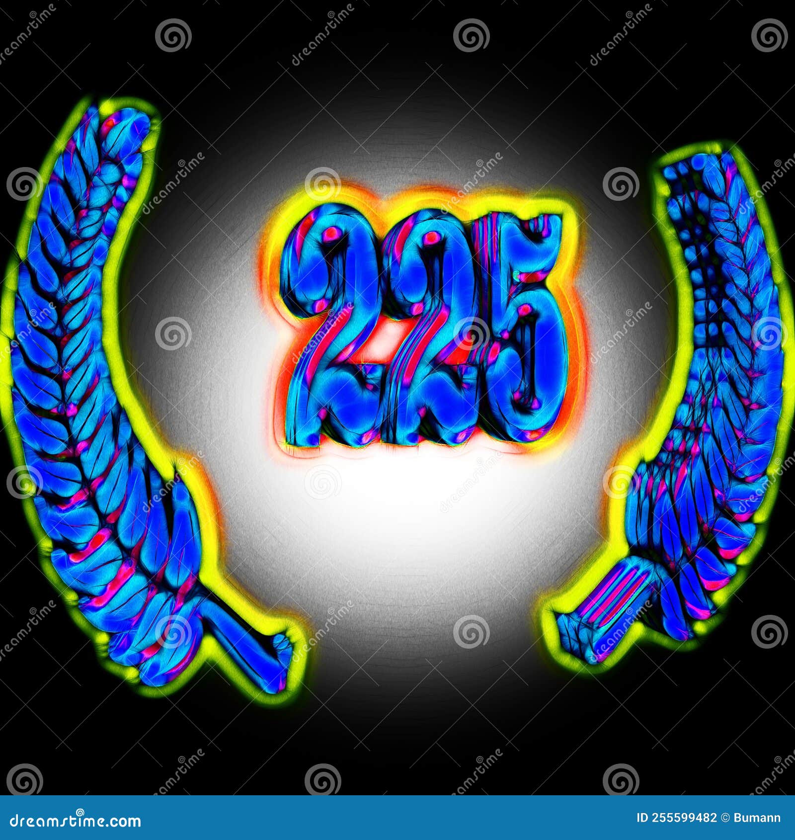 Number 225 with Laurel Wreath or Honor Wreath As a 3D-illustration, 3D ...