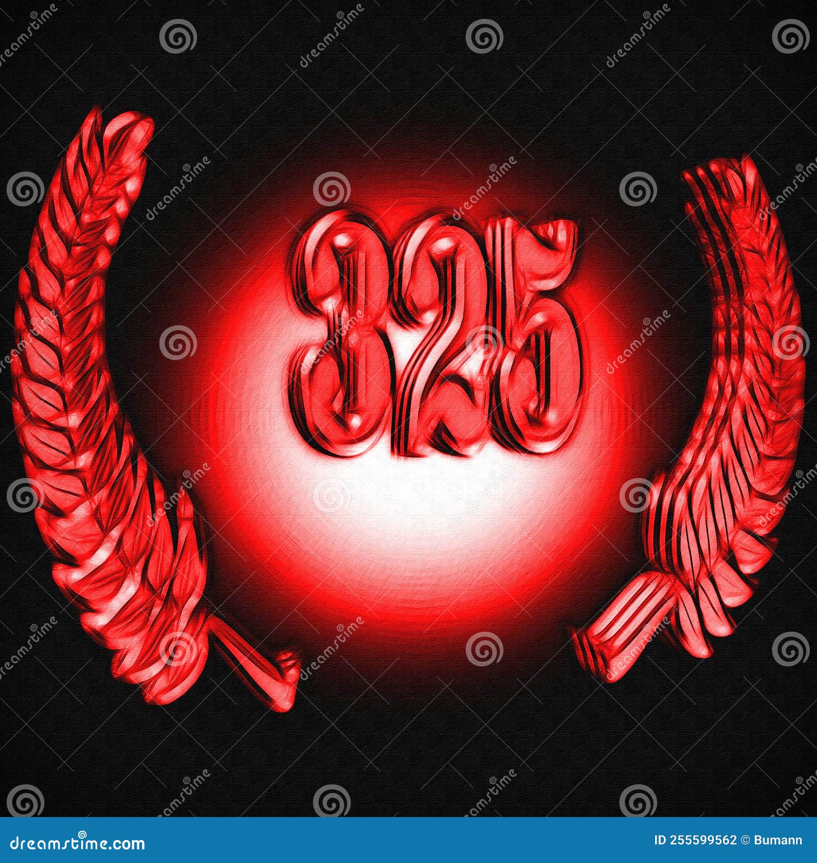Number 325 with Laurel Wreath or Honor Wreath As a 3D-illustration, 3D ...