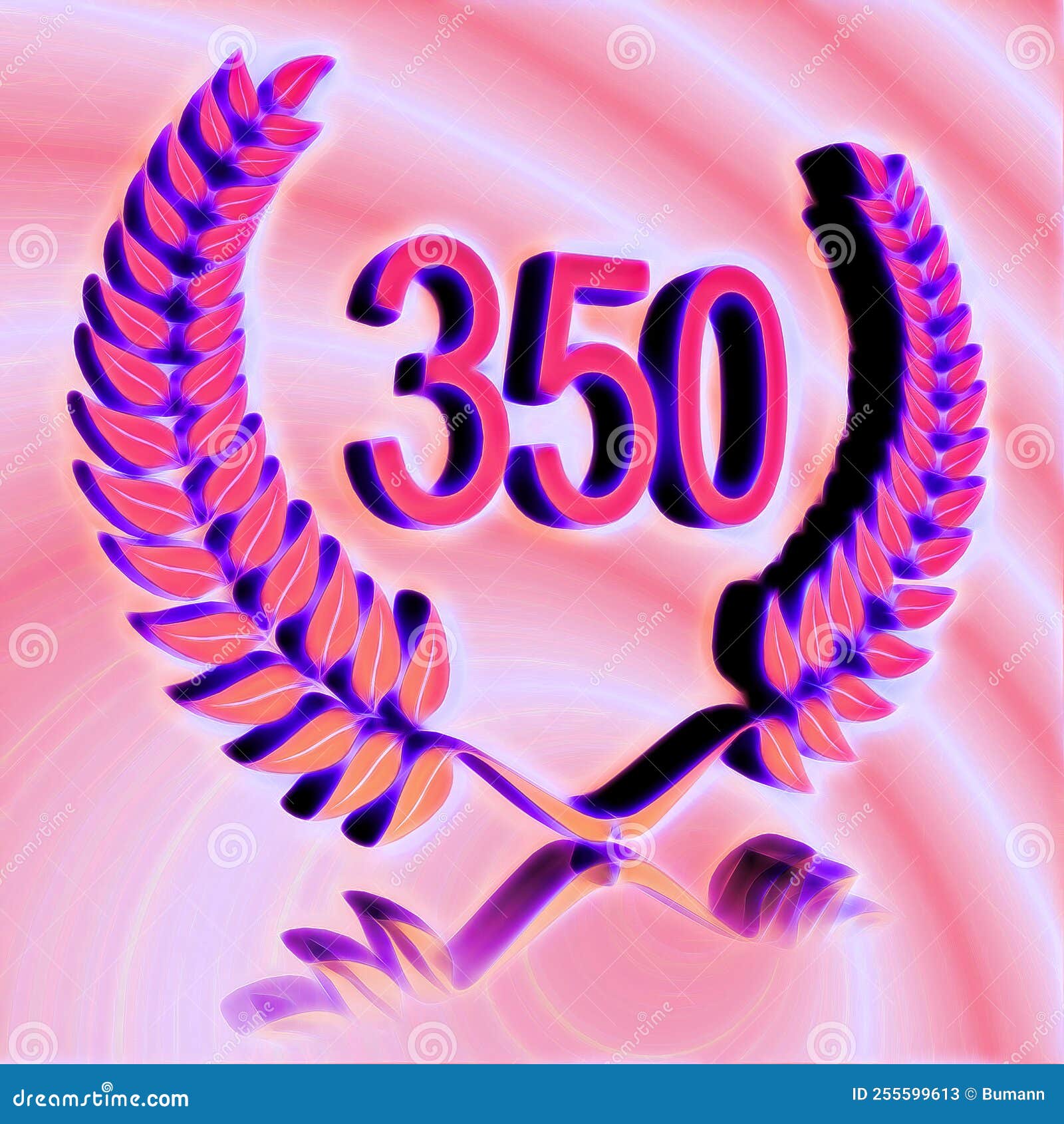 Number 350 with Laurel Wreath or Honor Wreath As a 3D-illustration, 3D ...