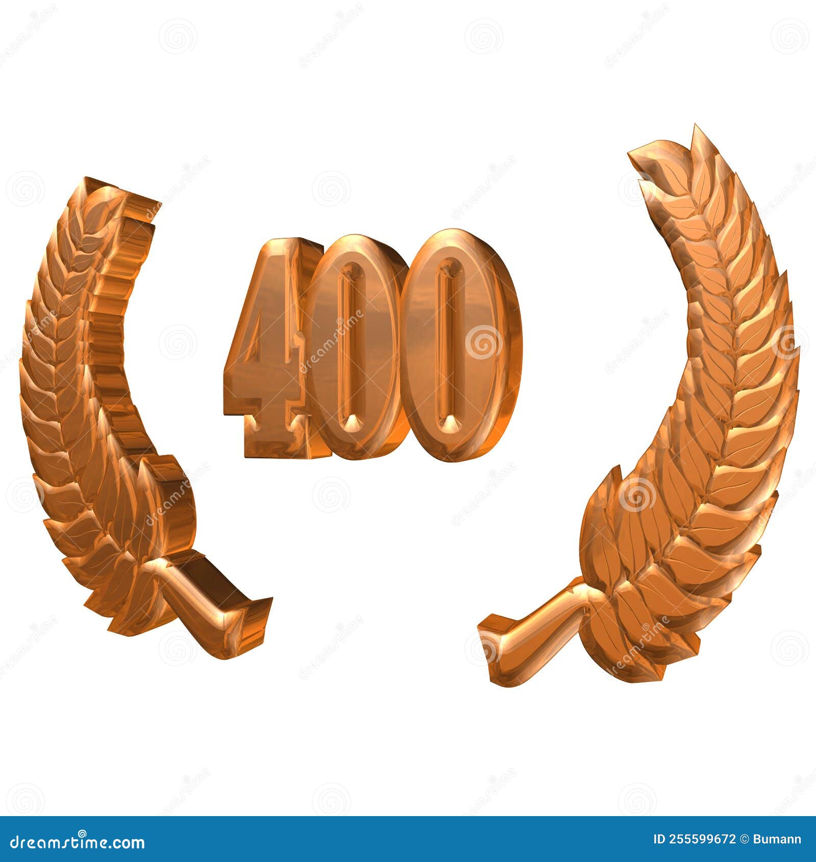 Number 400 with Laurel Wreath or Honor Wreath As a 3D-illustration, 3D ...