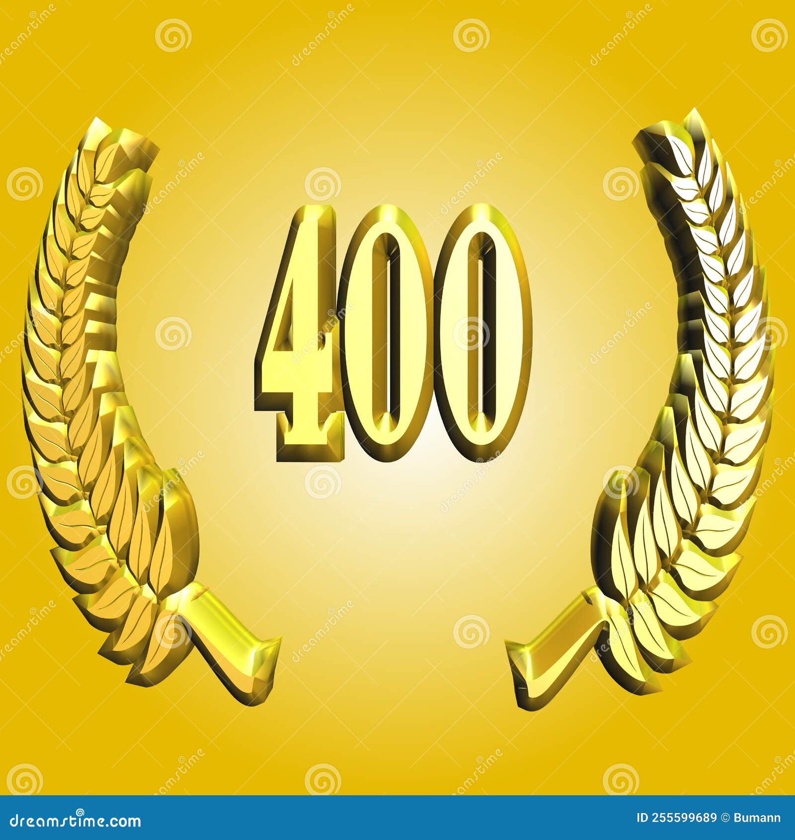 Number 400 with Laurel Wreath or Honor Wreath As a 3D-illustration, 3D ...