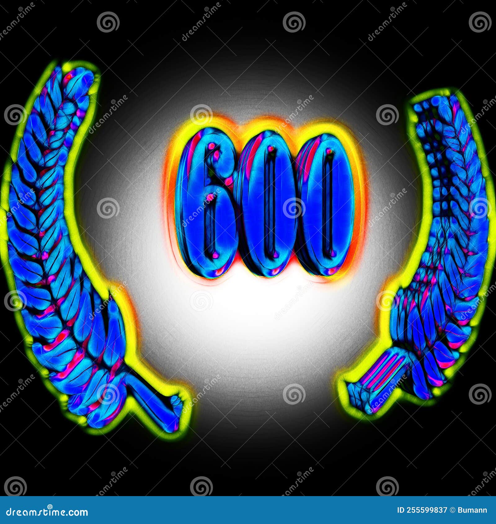 Number 600 with Laurel Wreath or Honor Wreath As a 3D-illustration, 3D ...