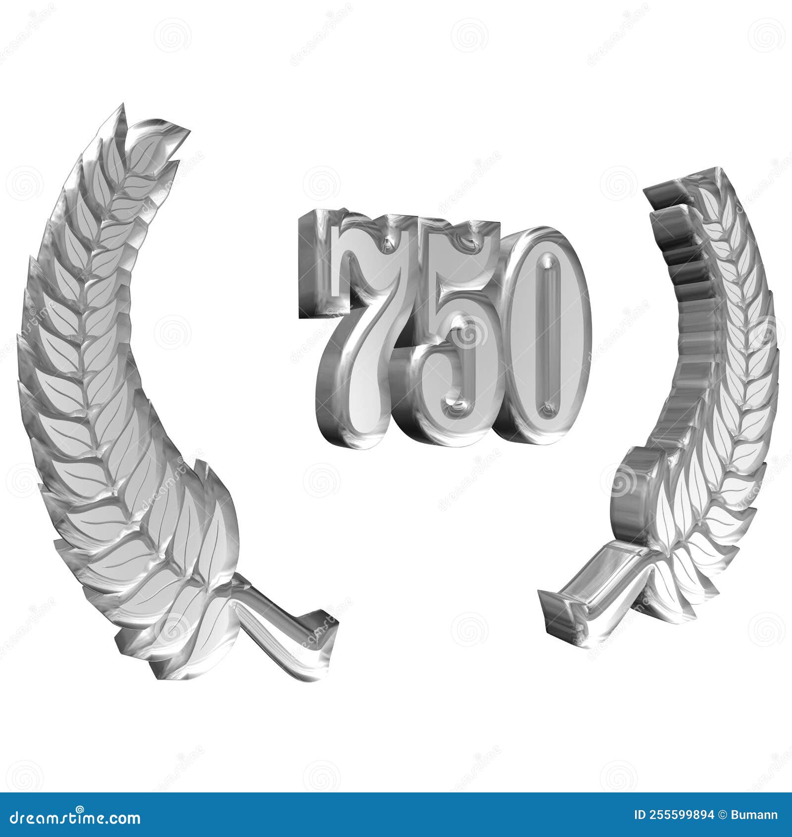Number 750 with Laurel Wreath or Honor Wreath As a 3D-illustration, 3D ...