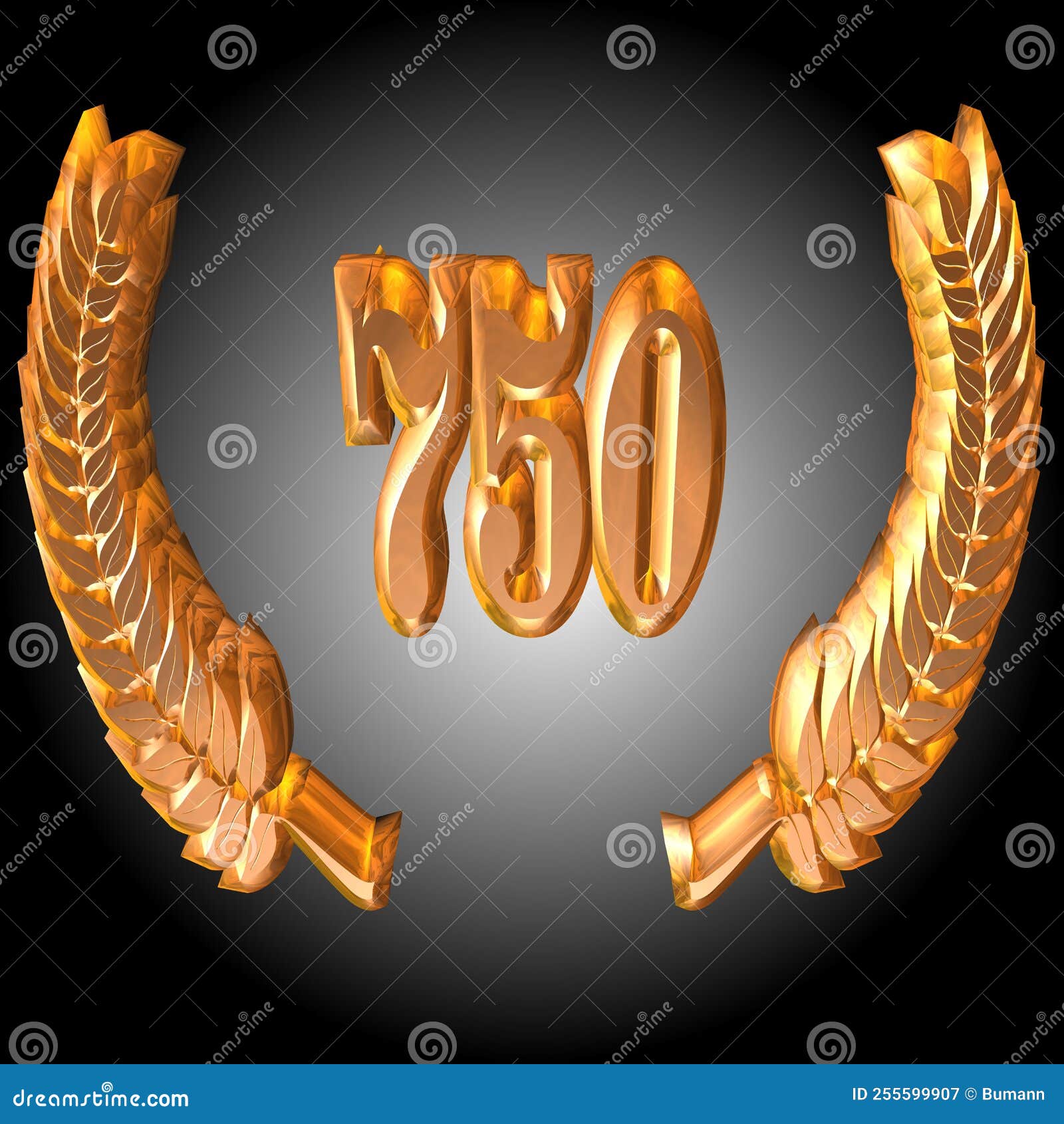 Number 750 with Laurel Wreath or Honor Wreath As a 3D-illustration, 3D ...