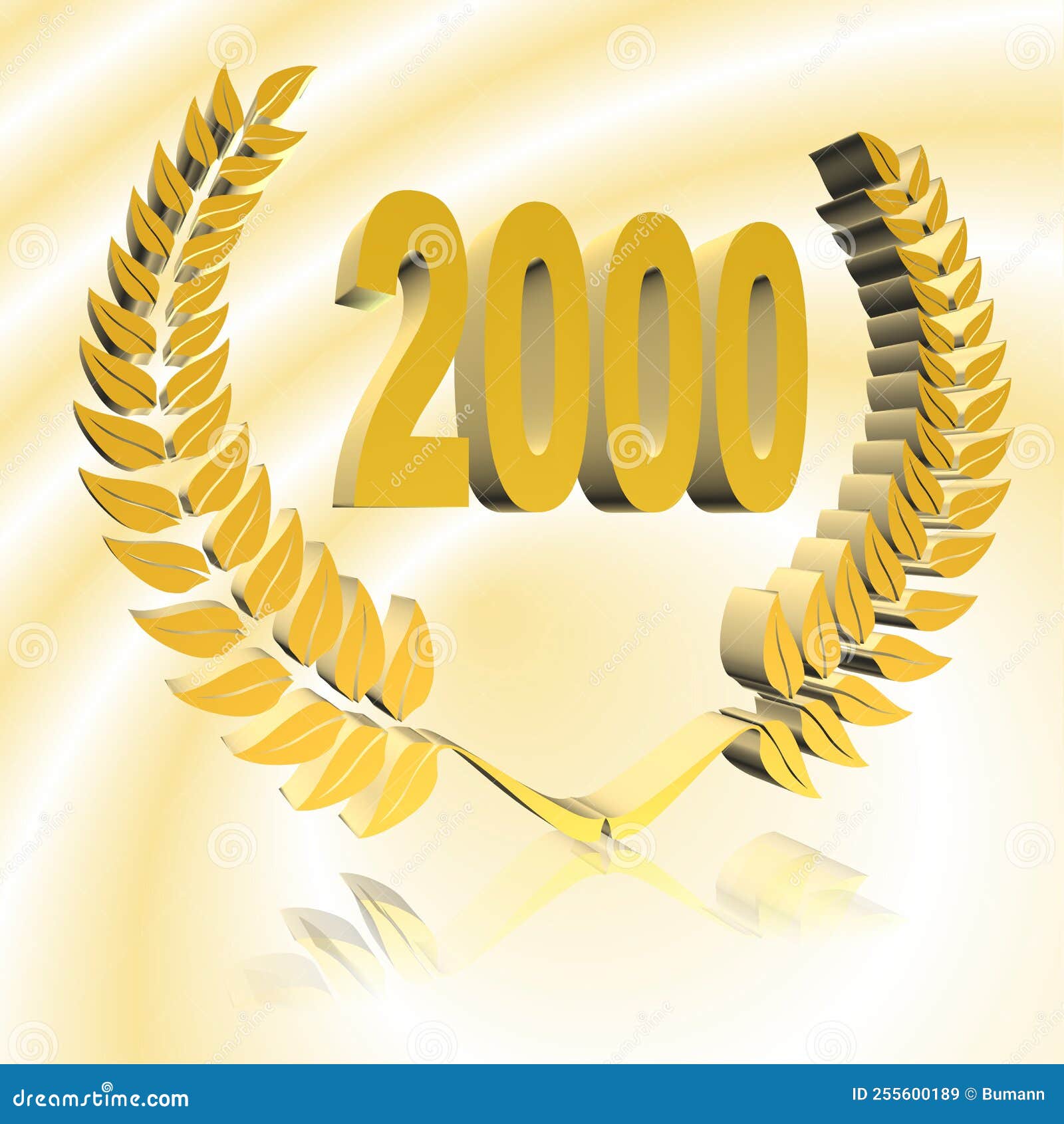 Number 2000 with Laurel Wreath or Honor Wreath As a 3D-illustration, 3D ...