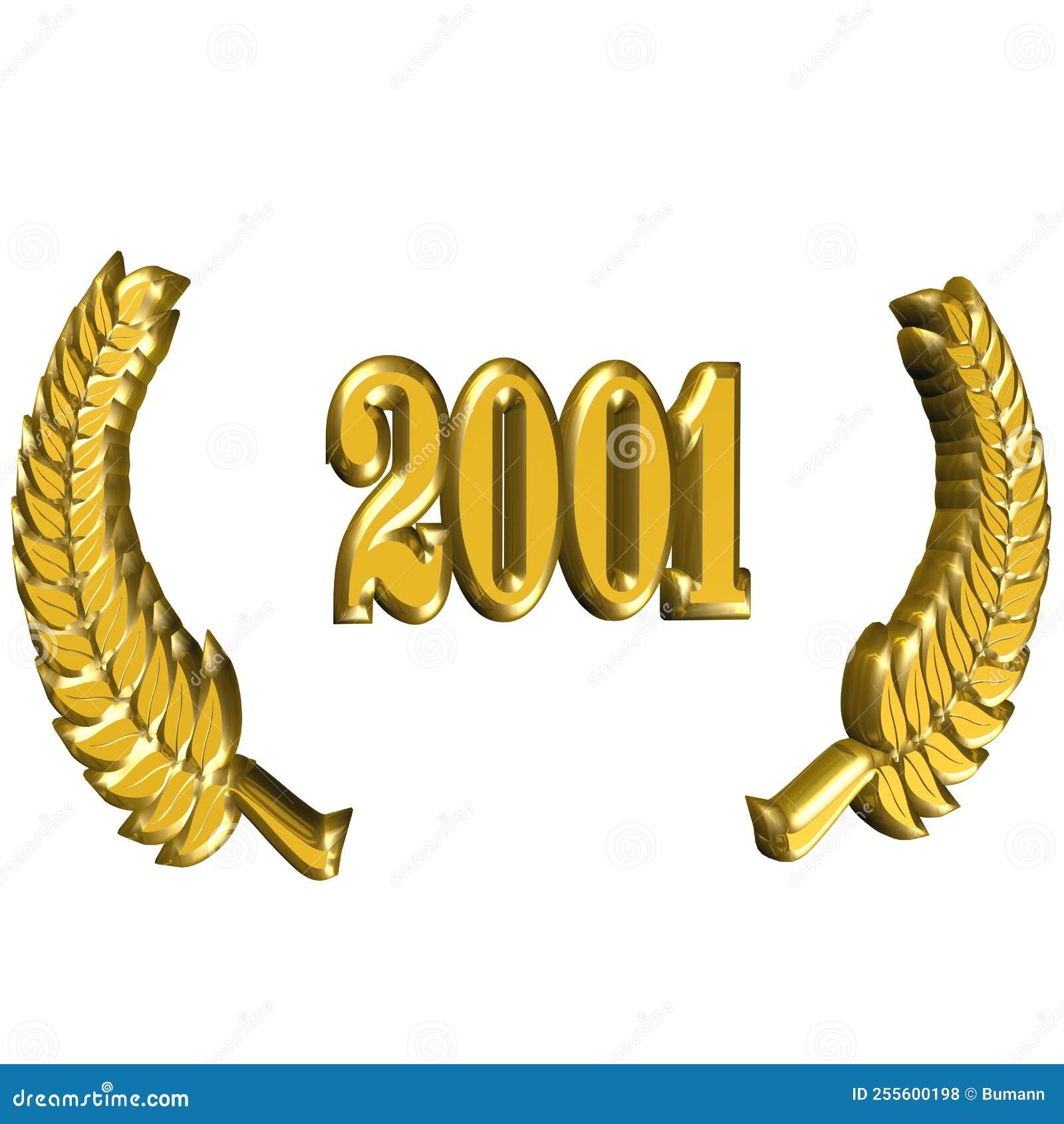 Number 2001 with Laurel Wreath or Honor Wreath As a 3D-illustration, 3D ...