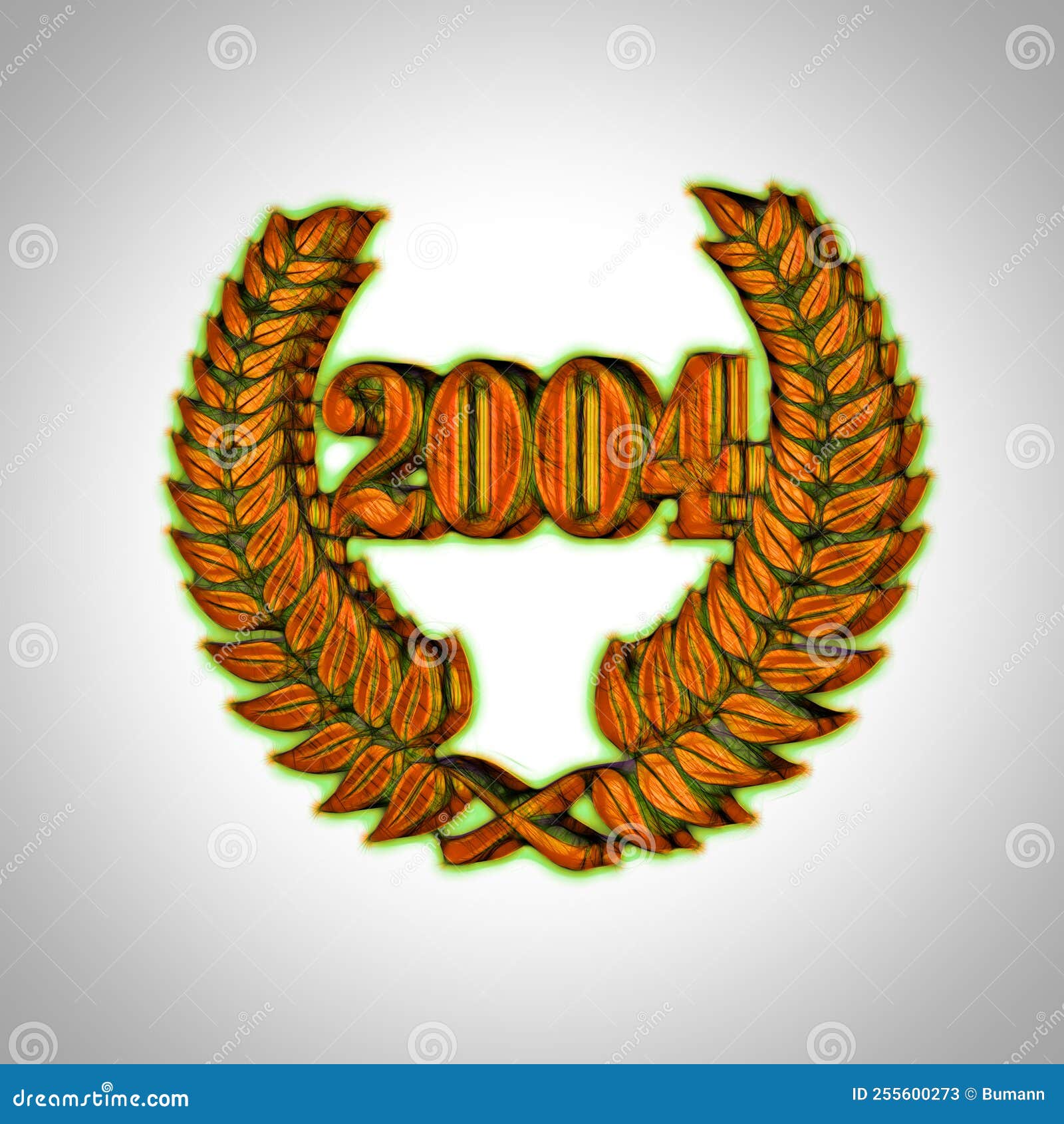 Number 2004 with Laurel Wreath or Honor Wreath As a 3D-illustration, 3D ...