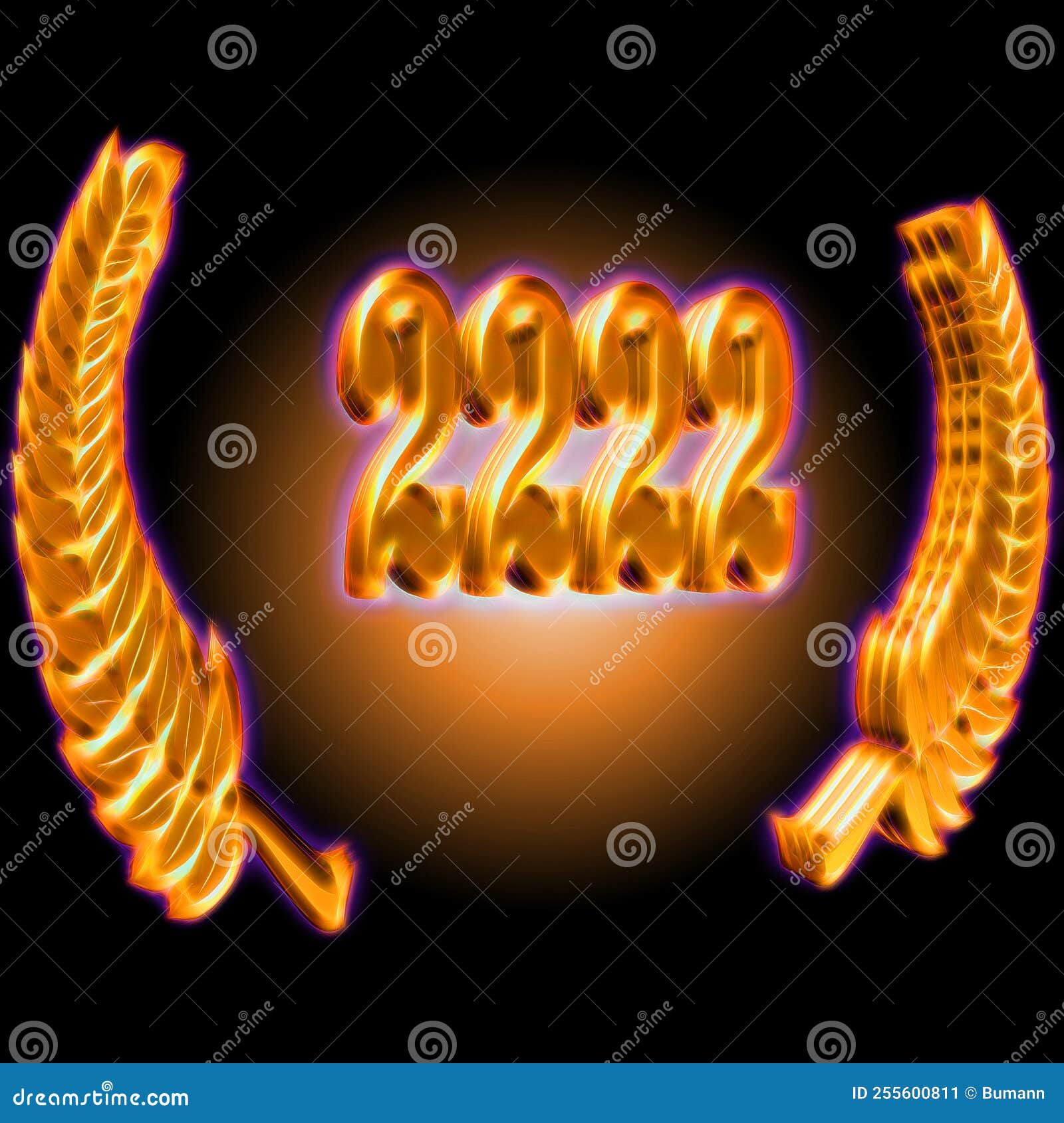 Number 2222 with Laurel Wreath or Honor Wreath As a 3D-illustration, 3D ...