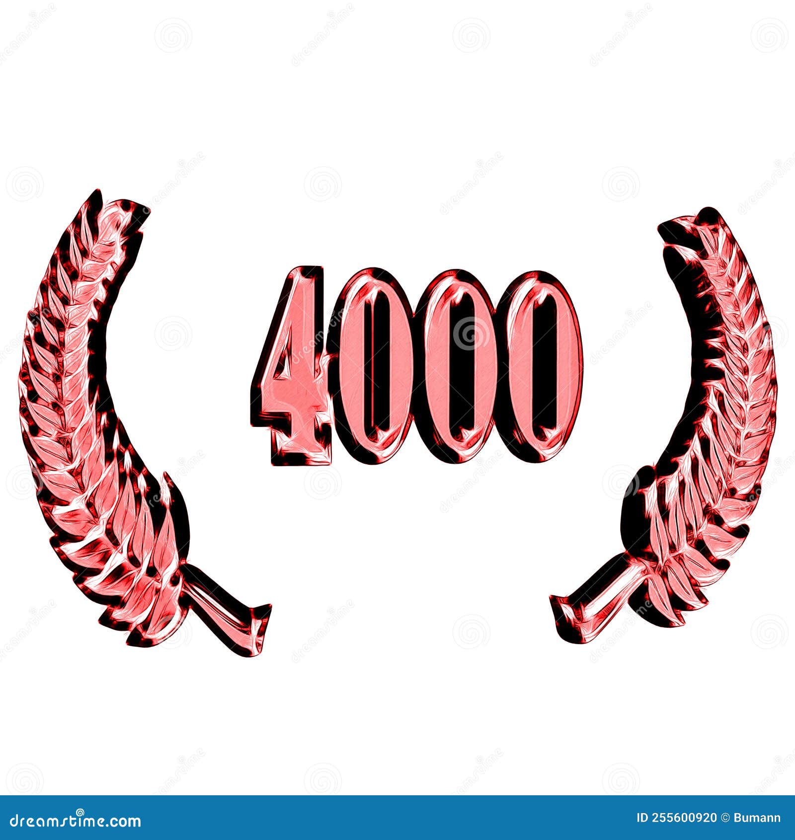 Number 4000 with Laurel Wreath or Honor Wreath As a 3D-illustration, 3D ...