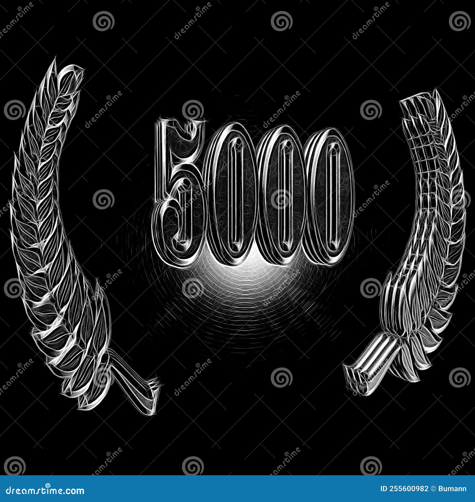 Number 5000 with Laurel Wreath or Honor Wreath As a 3D-illustration, 3D ...