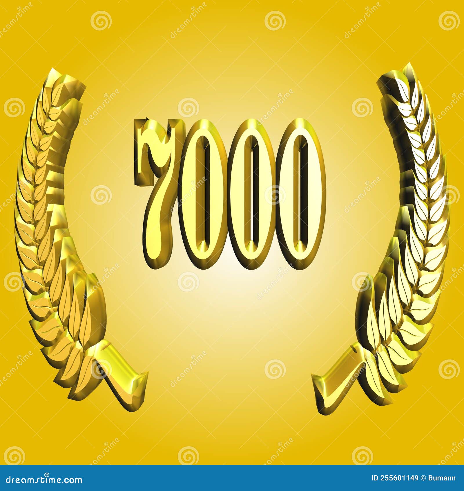 Number 7000 with Laurel Wreath or Honor Wreath As a 3D-illustration, 3D ...