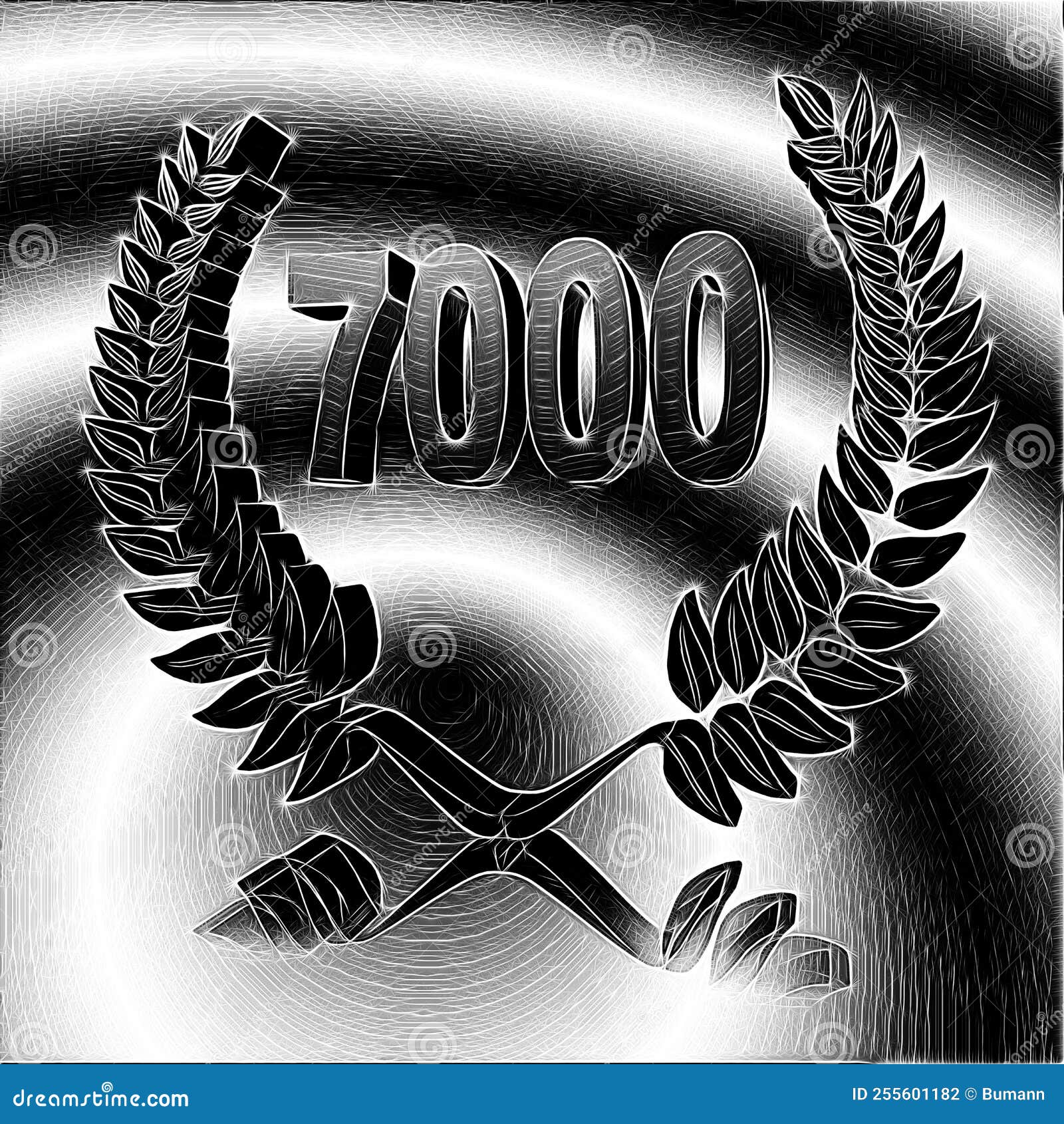 Number 7000 with Laurel Wreath or Honor Wreath As a 3D-illustration, 3D ...