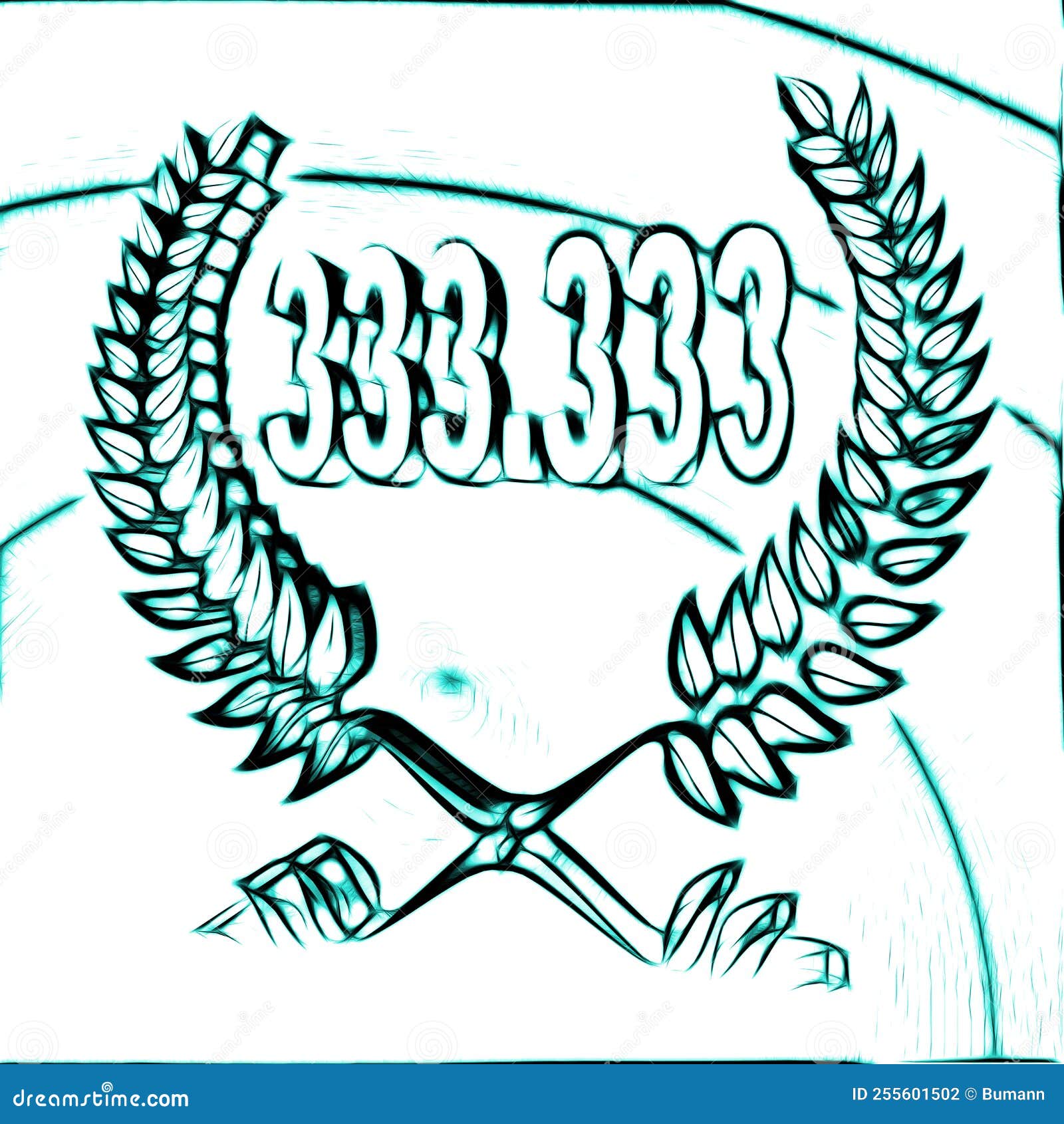 Number 333333 with Laurel Wreath or Honor Wreath As a 3D-illustration ...