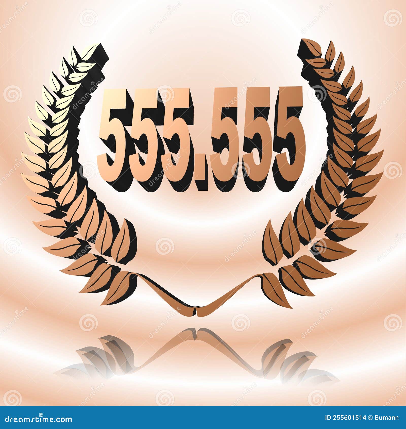Number 555555 with Laurel Wreath or Honor Wreath As a 3D-illustration ...