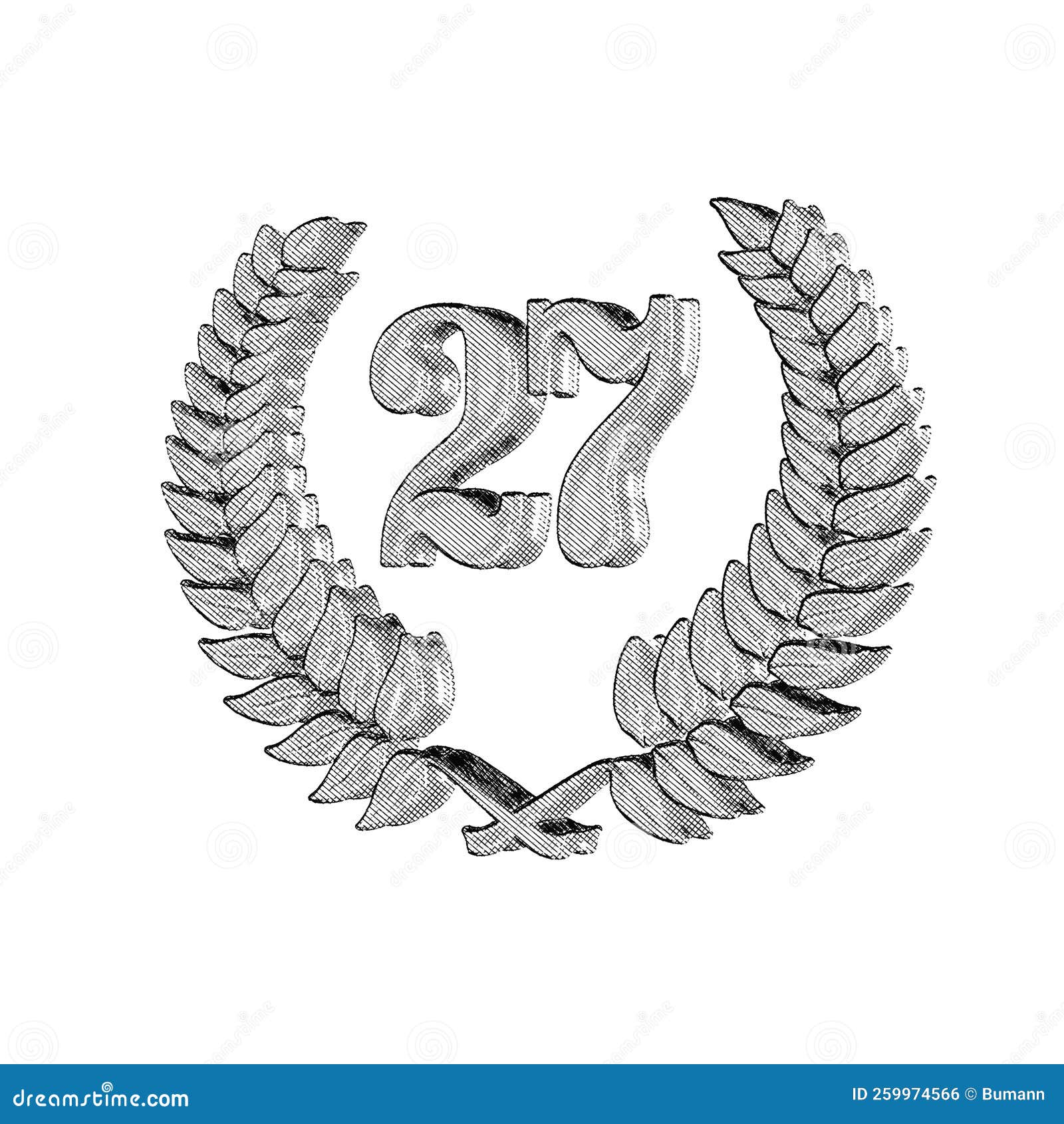 Number 27 with Laurel Wreath or Honor Wreath As a 3D-illustration, 3D ...