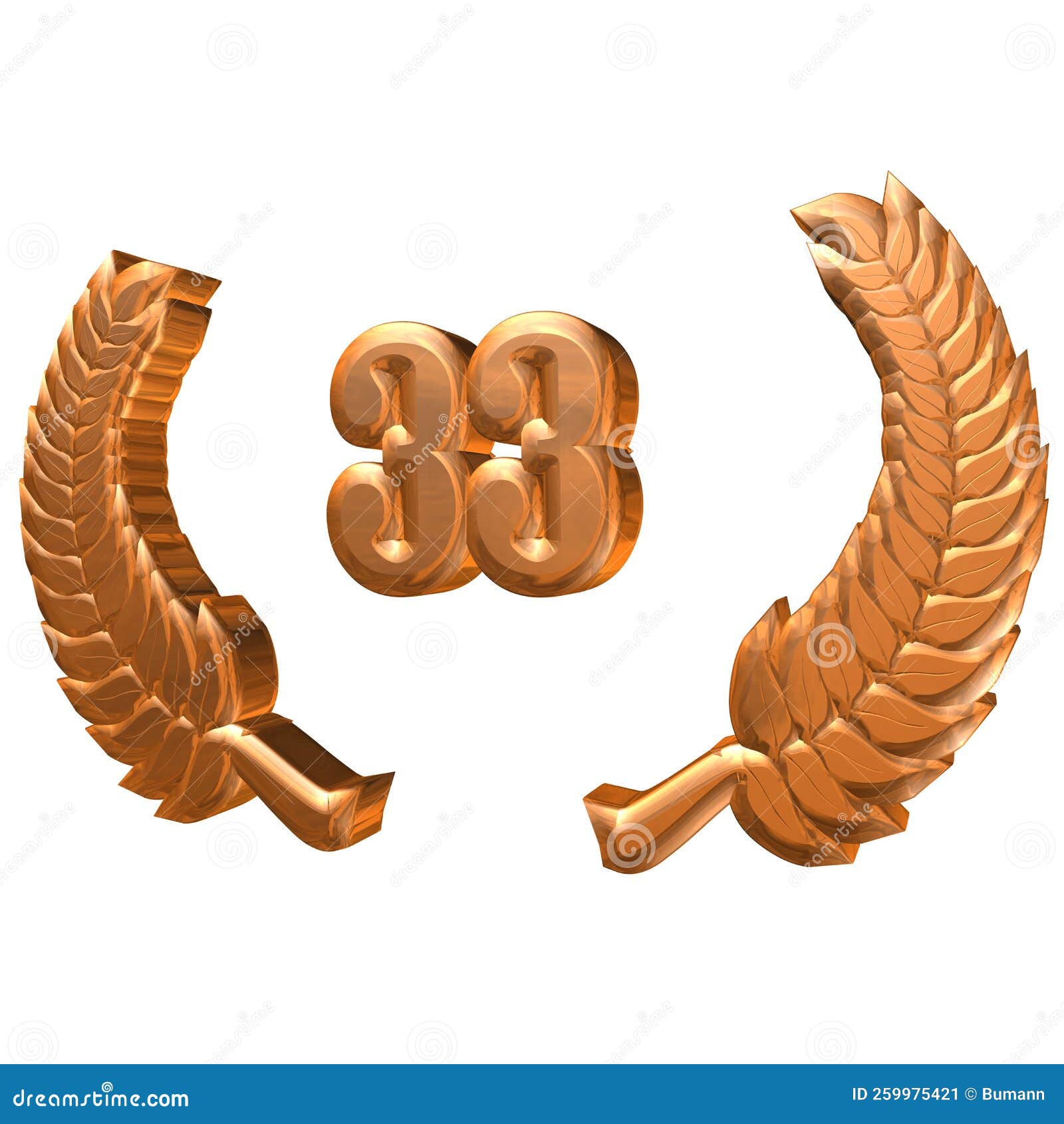 Number 33 with Laurel Wreath or Honor Wreath As a 3D-illustration, 3D ...