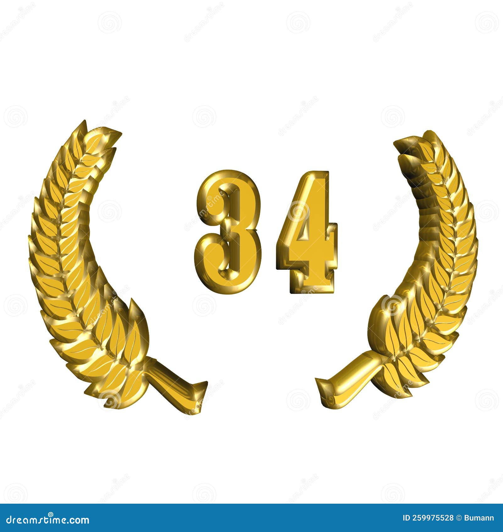 Number 34 with Laurel Wreath or Honor Wreath As a 3D-illustration, 3D ...