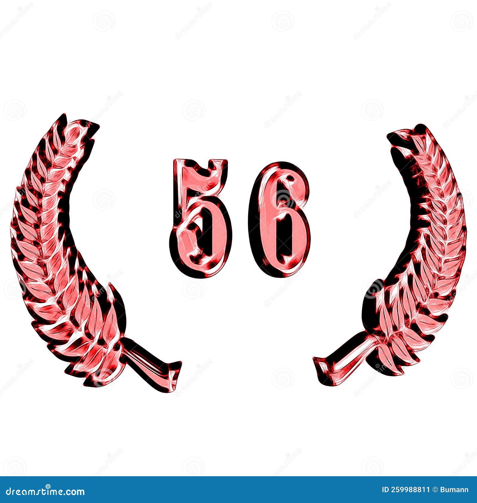 Number 56 with Laurel Wreath or Honor Wreath As a 3D-illustration, 3D ...