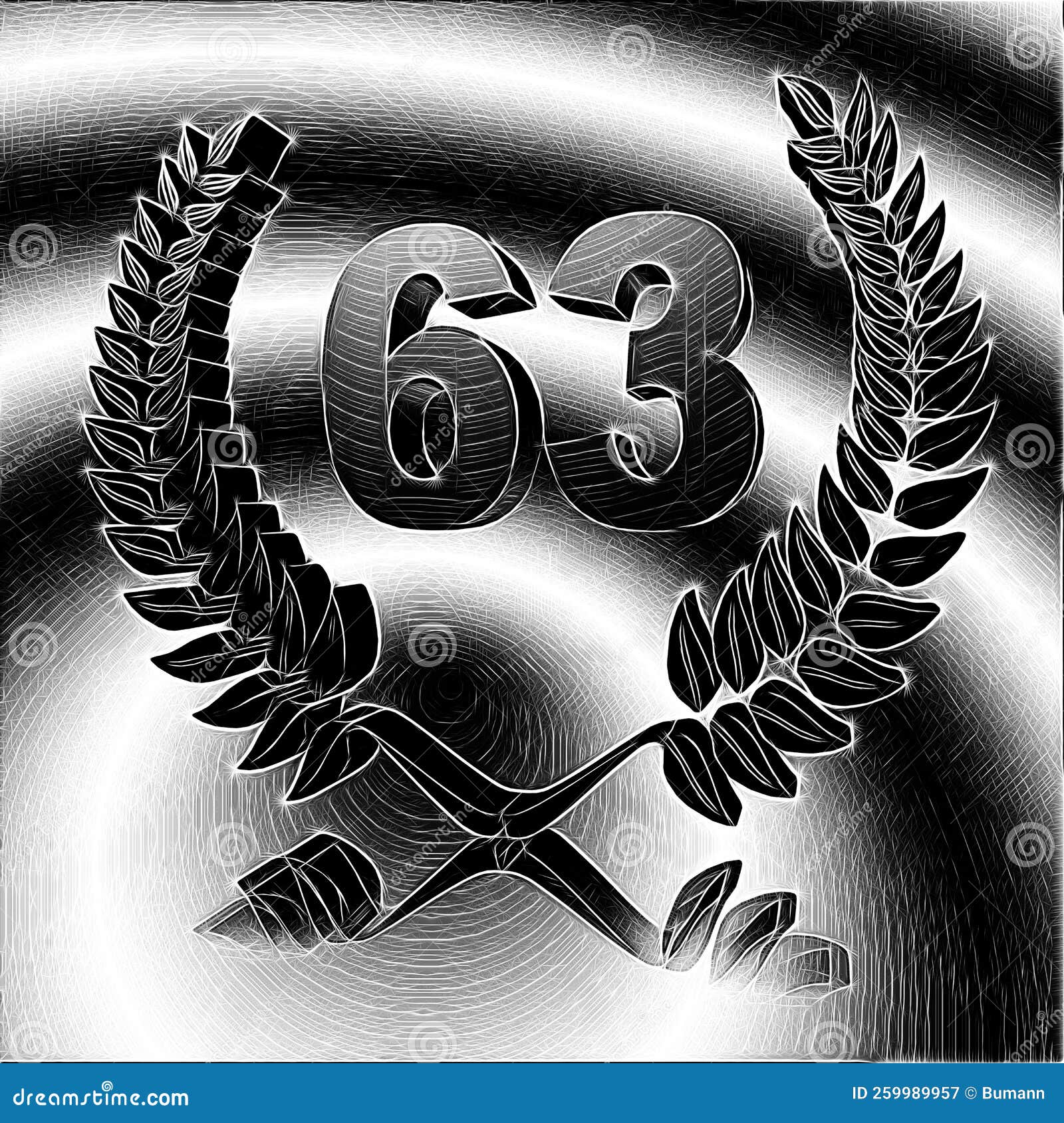 Number 63 with Laurel Wreath or Honor Wreath As a 3D-illustration, 3D ...