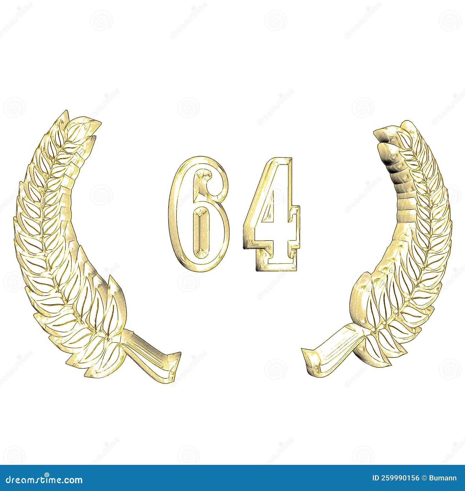 Number 64 with Laurel Wreath or Honor Wreath As a 3D-illustration, 3D ...