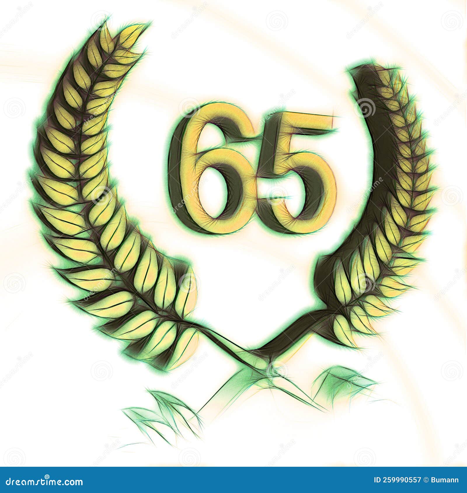 Number 65 with Laurel Wreath or Honor Wreath As a 3D-illustration, 3D ...