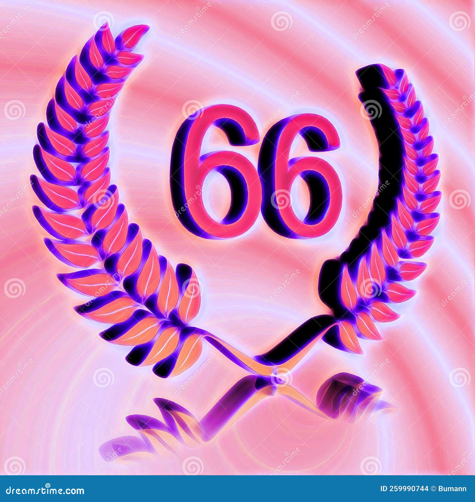 Number 66 with Laurel Wreath or Honor Wreath As a 3D-illustration, 3D ...