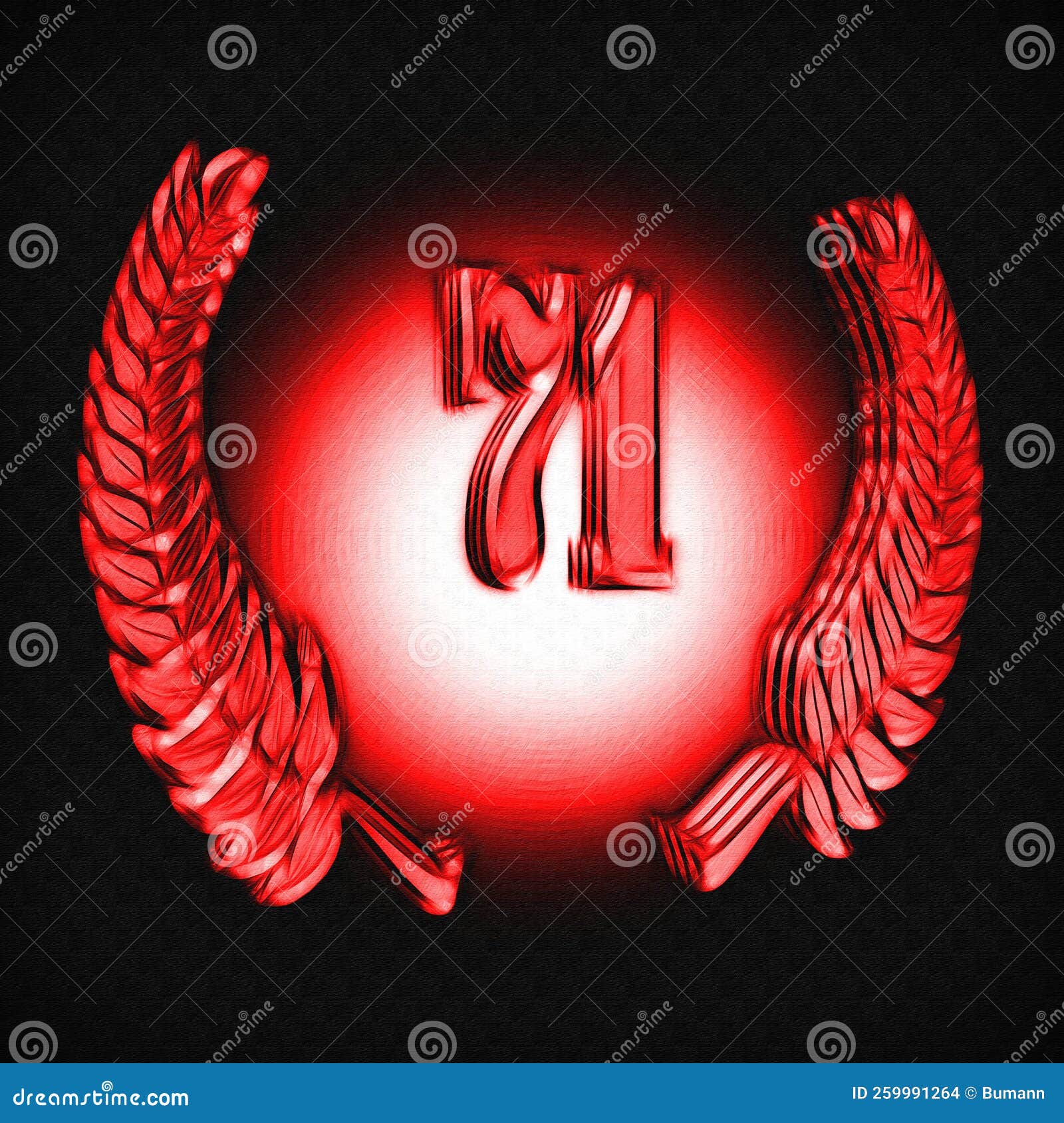 Number 71 with Laurel Wreath or Honor Wreath As a 3D-illustration, 3D ...