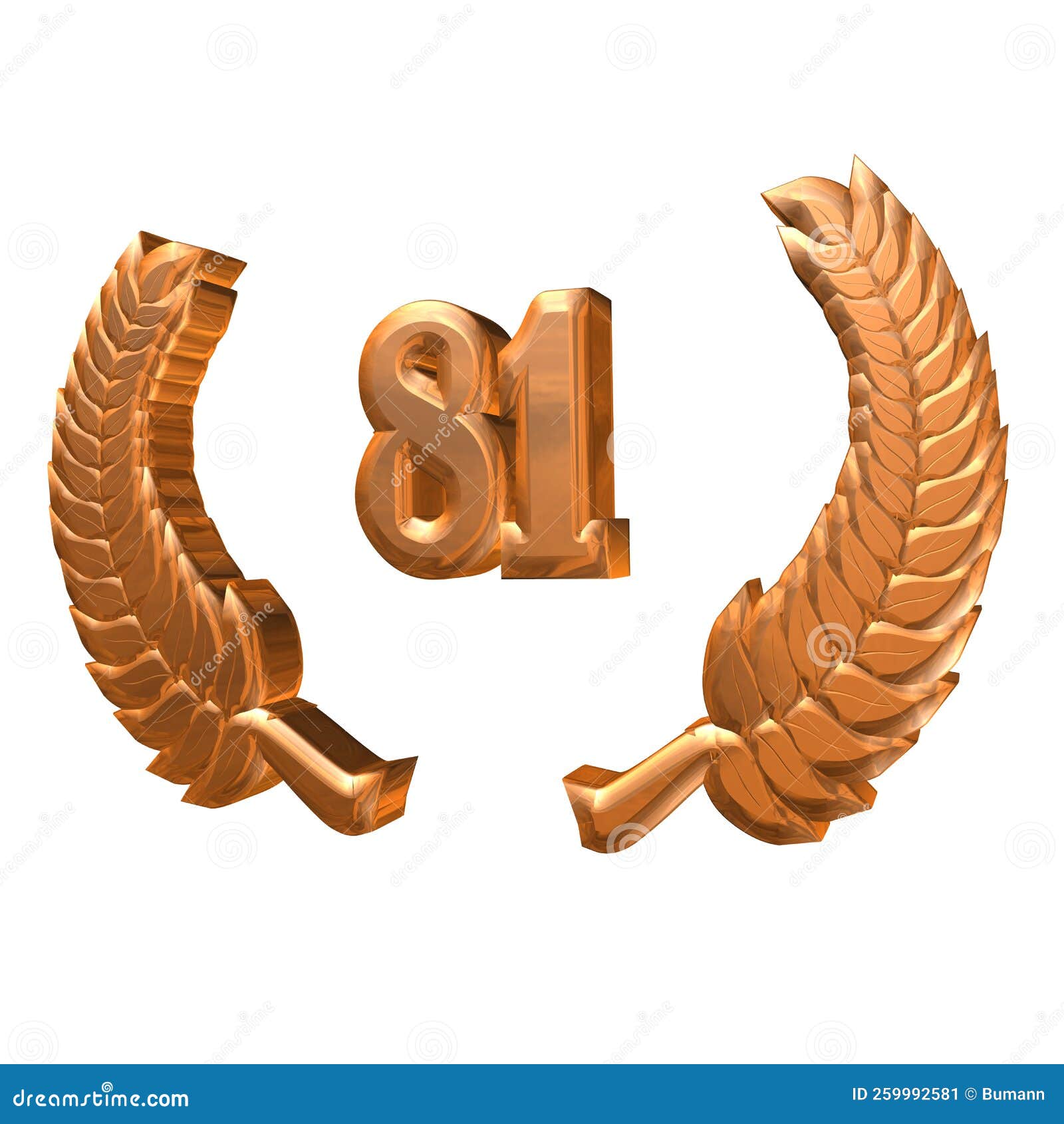 Number 81 with Laurel Wreath or Honor Wreath As a 3D-illustration, 3D ...
